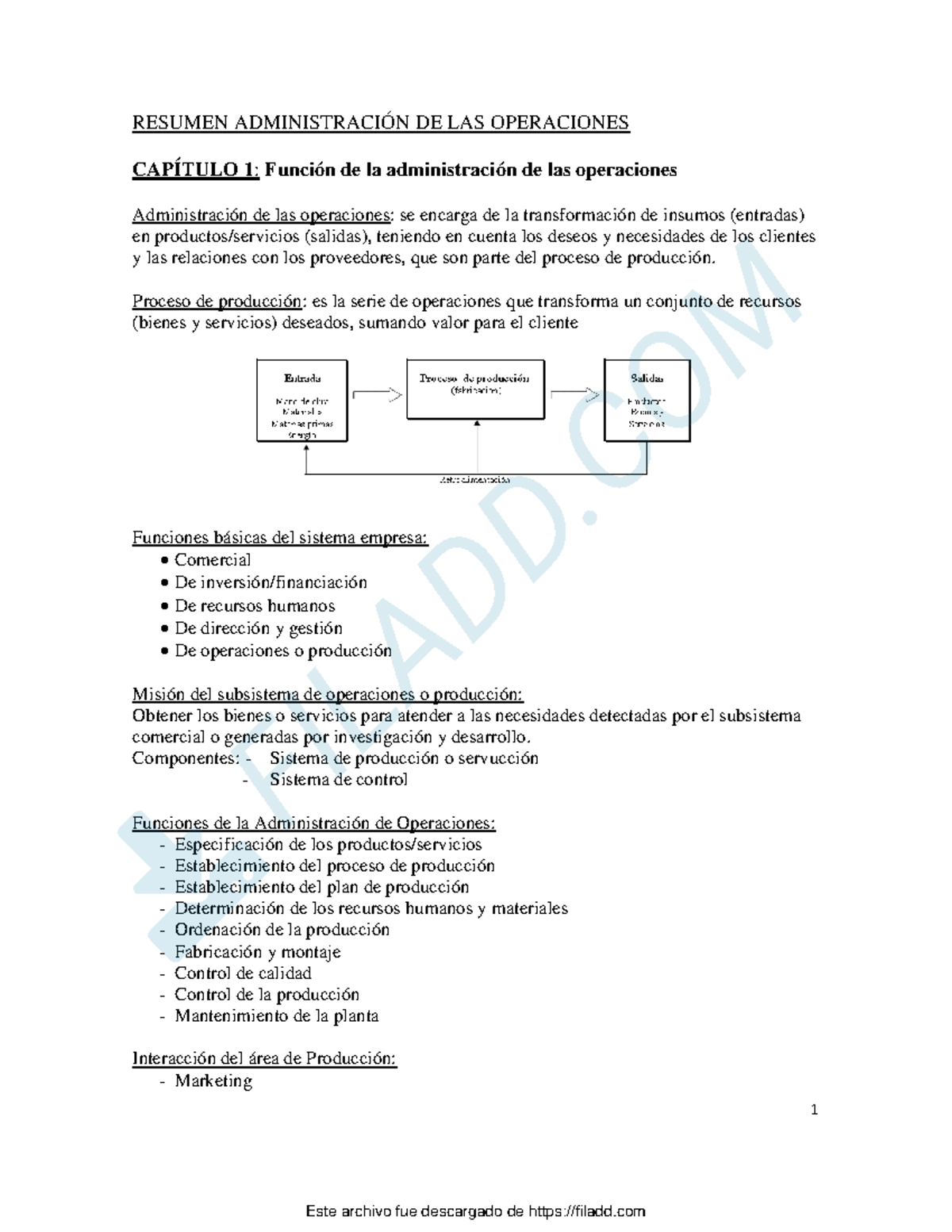 Resumen Administracion DE LAS Operaciones - 1 RESUMEN ADMINISTRACIÓN DE LAS OPERACIONES CAPÍTULO ...