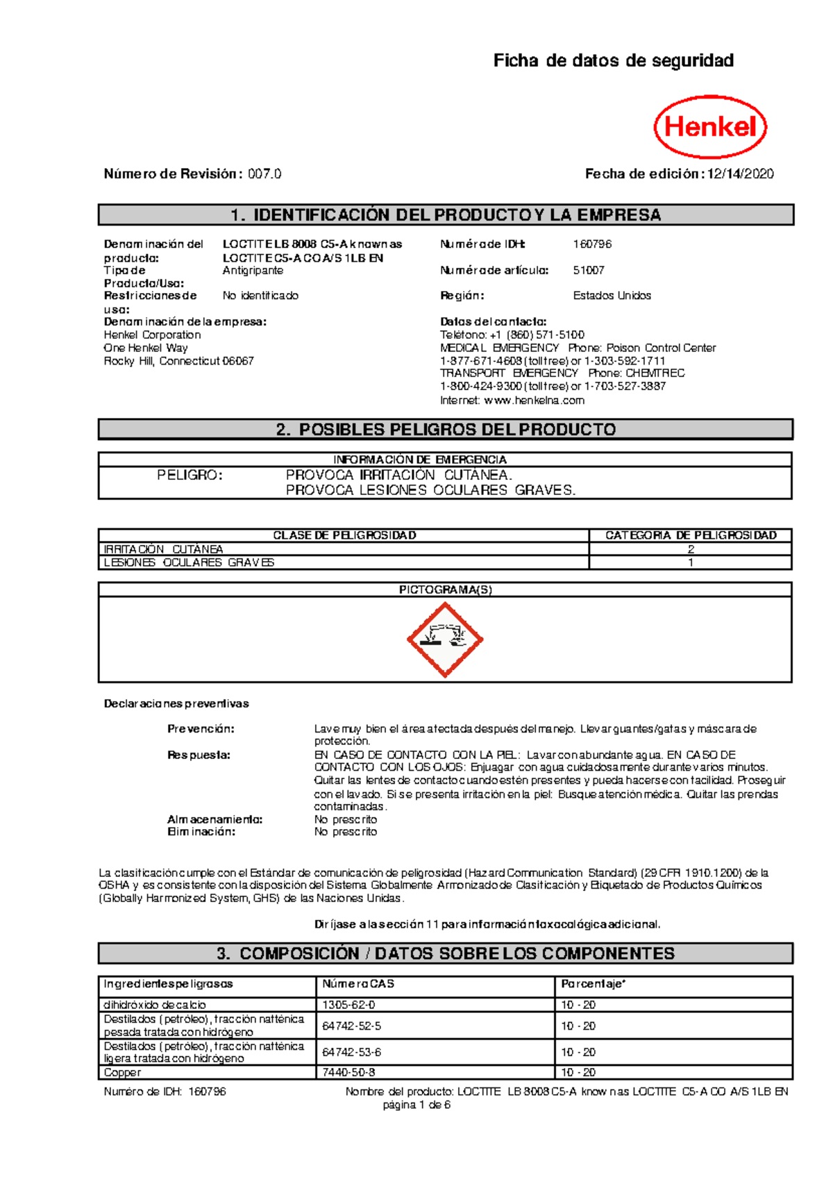 MSDS Loctite LB 8008 C5 A Antiaferrante Copper Lubricante 1 Libra ES ...