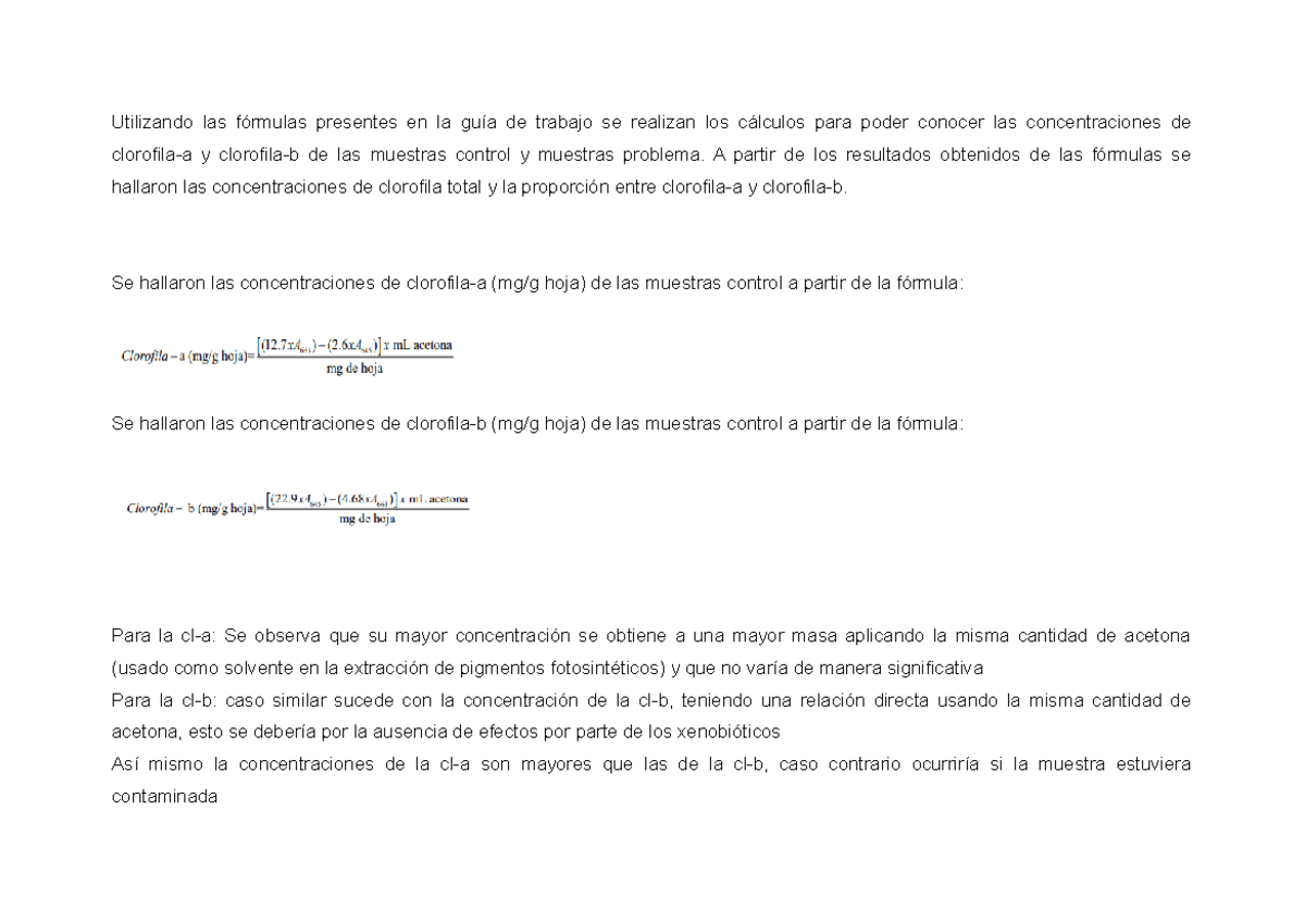 Practica Bioquímica - Utilizando las fórmulas presentes en la guía de ...