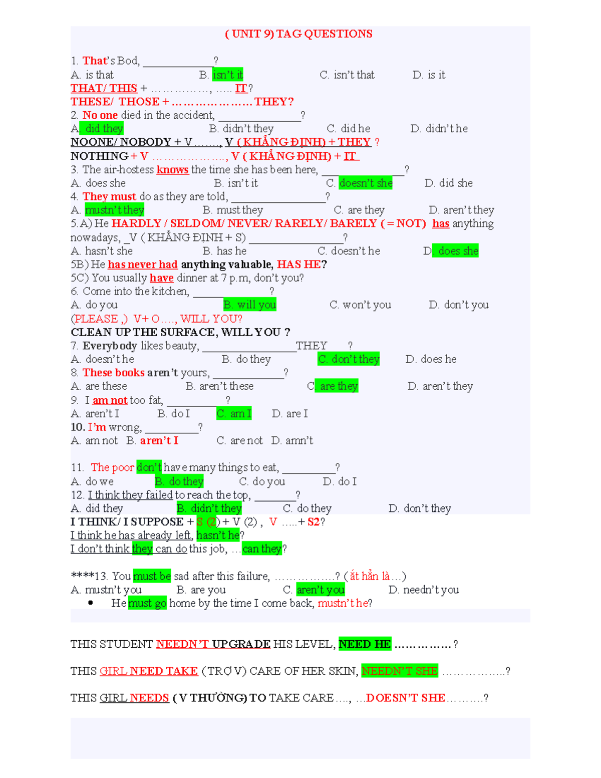 TAG Question Reported Speech - ( UNIT 9) TAG QUESTIONS That’s Bod ...