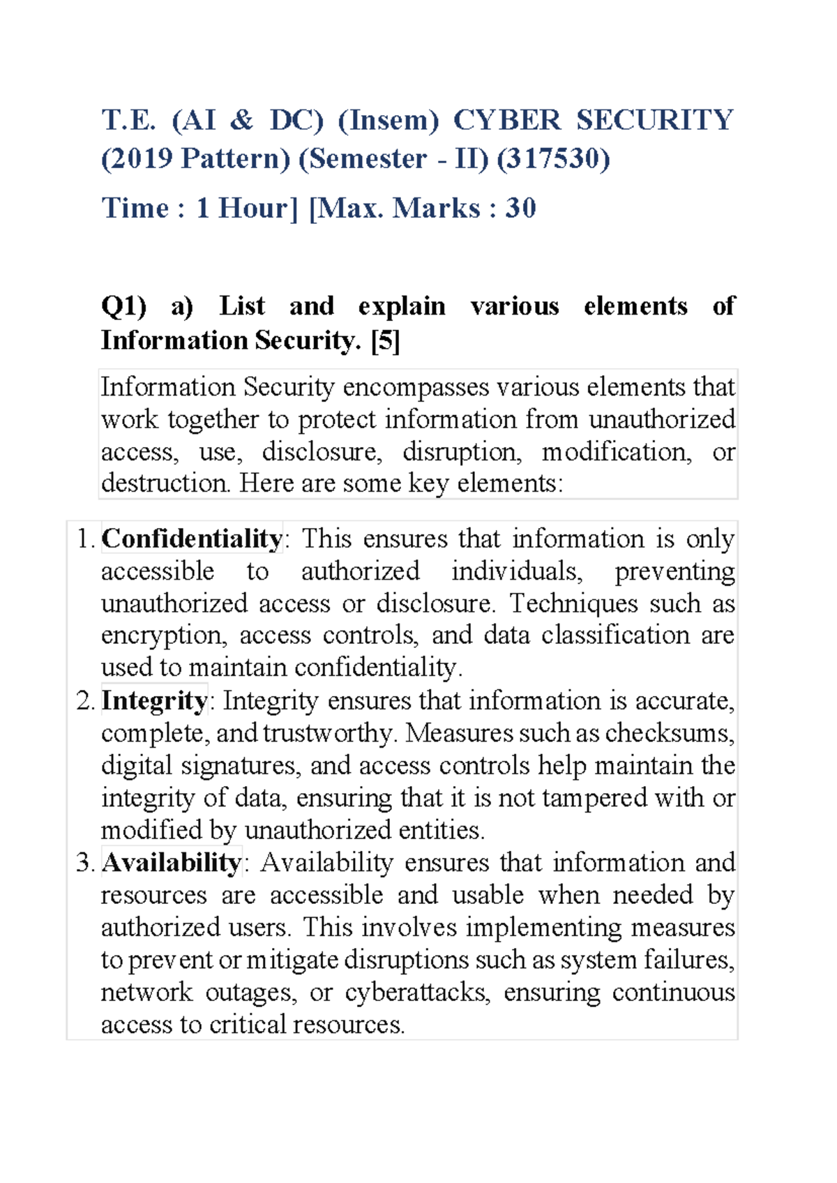 Cyber Security (2019 pattern)Solved - T. (AI & DC) (Insem) CYBER ...