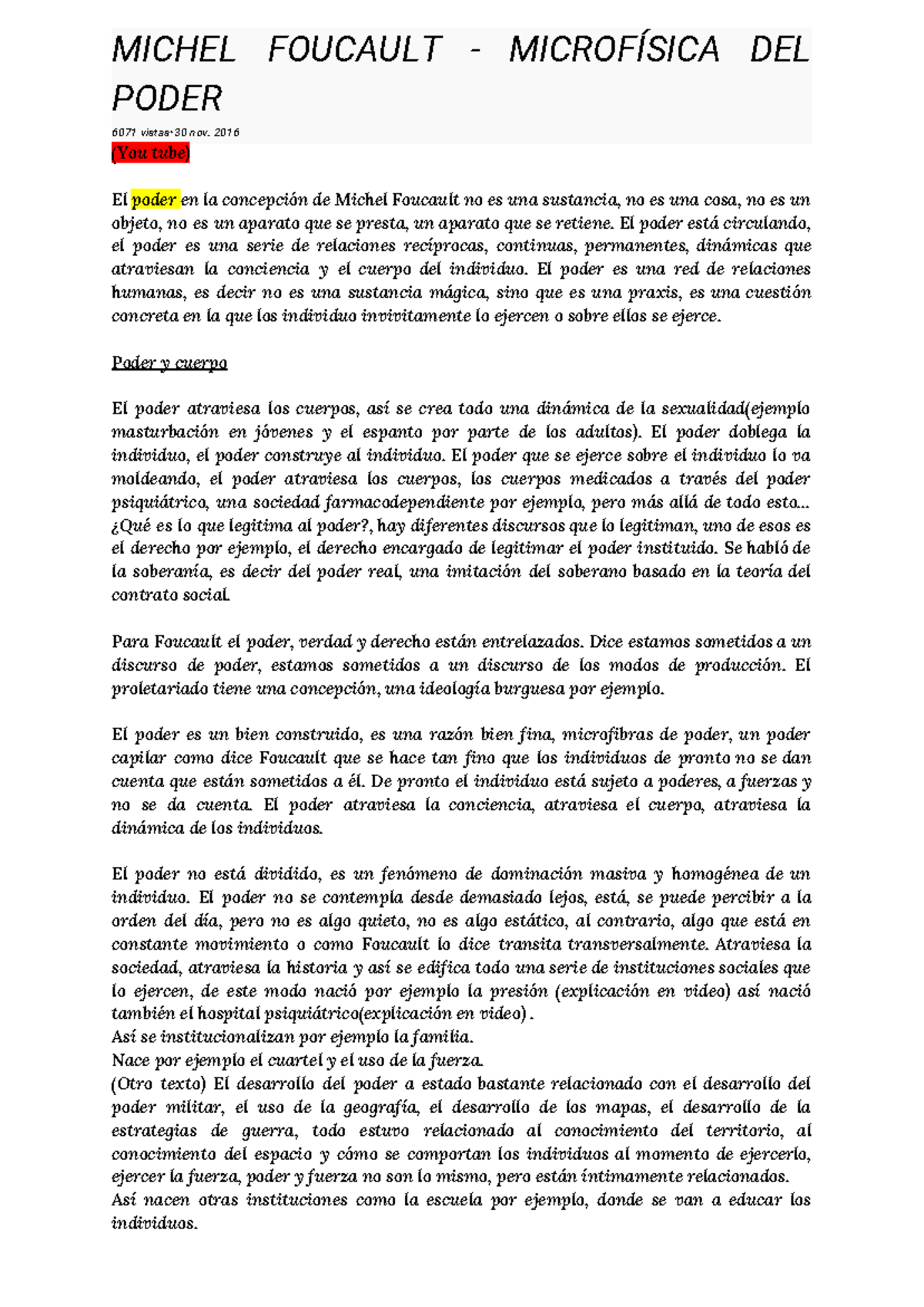 Microfísica del poder- Foucault - MICHEL FOUCAULT - MICROFÍSICA DEL ...