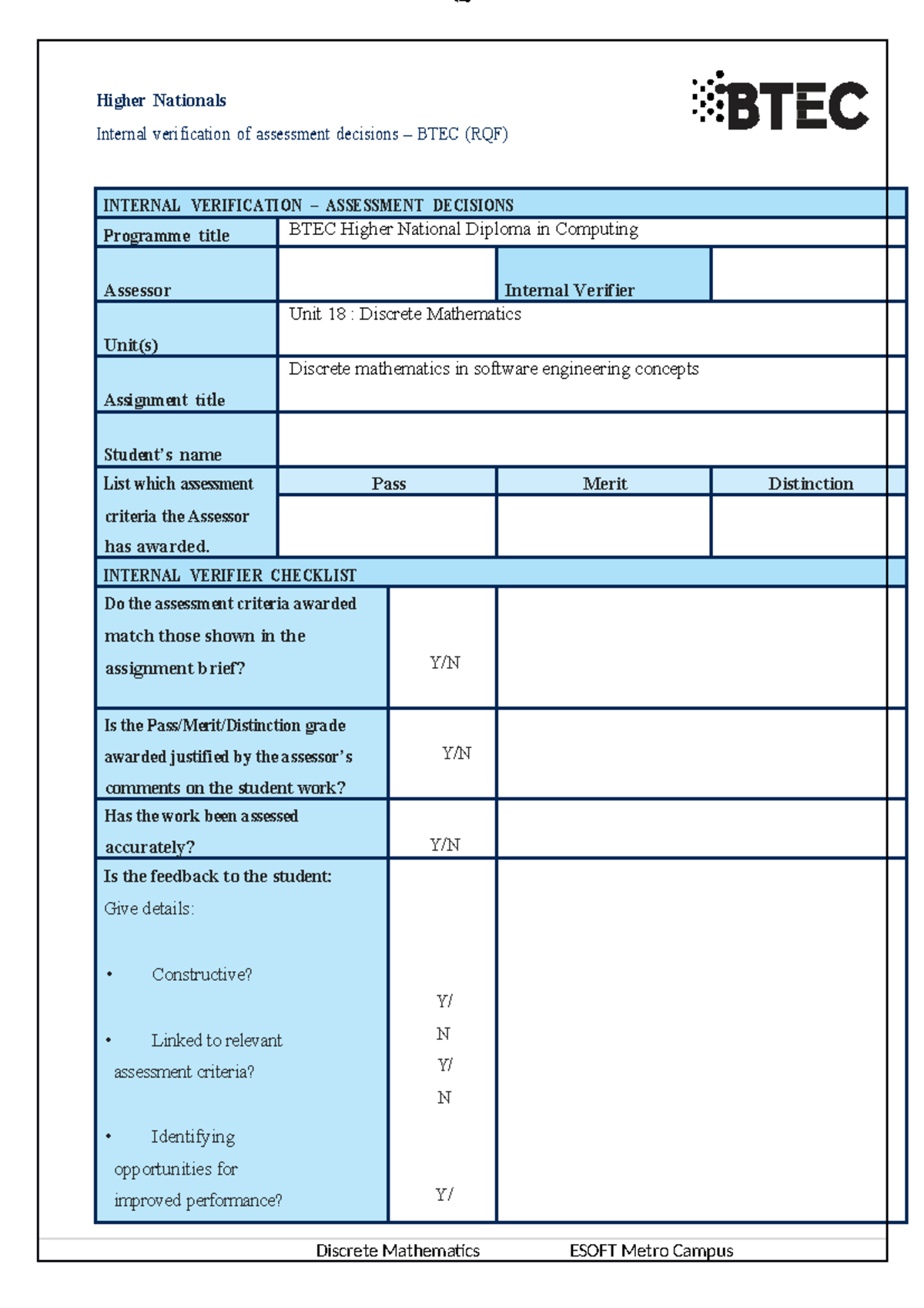 Discrete-mathematics - Higher Nationals Internal verification of ...
