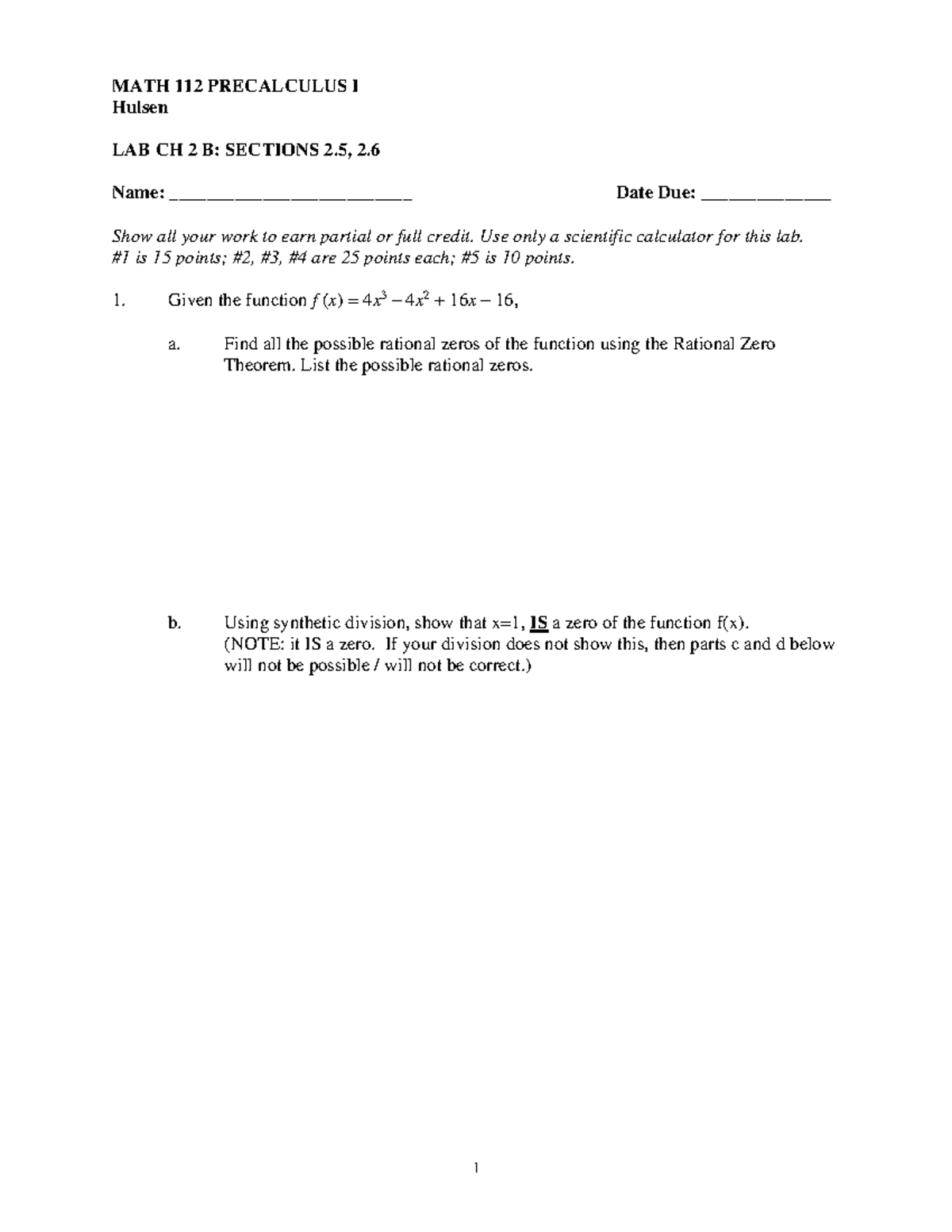 PCI Lab Chapter 2 B - MATH 112 PRECALCULUS I Hulsen LAB CH 2 B ...