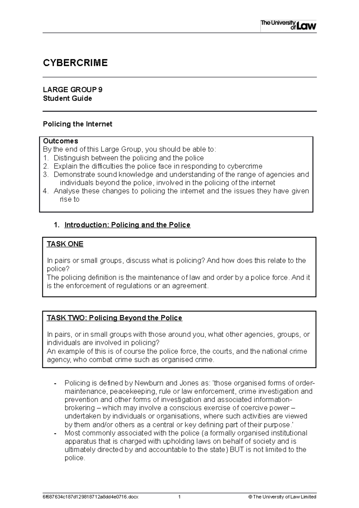 Cybercrime LG 9 - large group notes on unit 9 - CYBERCRIME LARGE GROUP ...