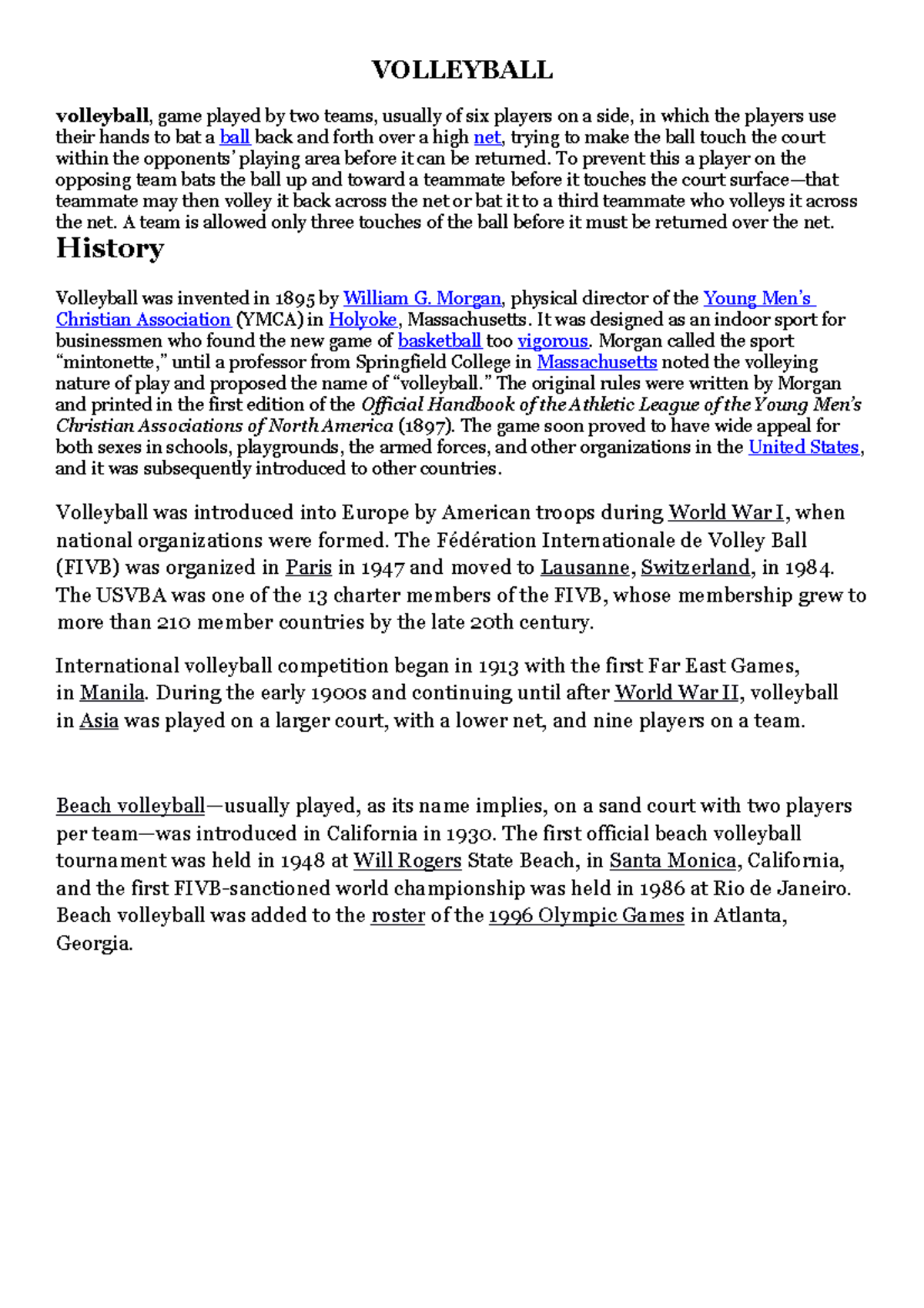 Volleyball - For Compliance - VOLLEYBALL volleyball, game played by two ...