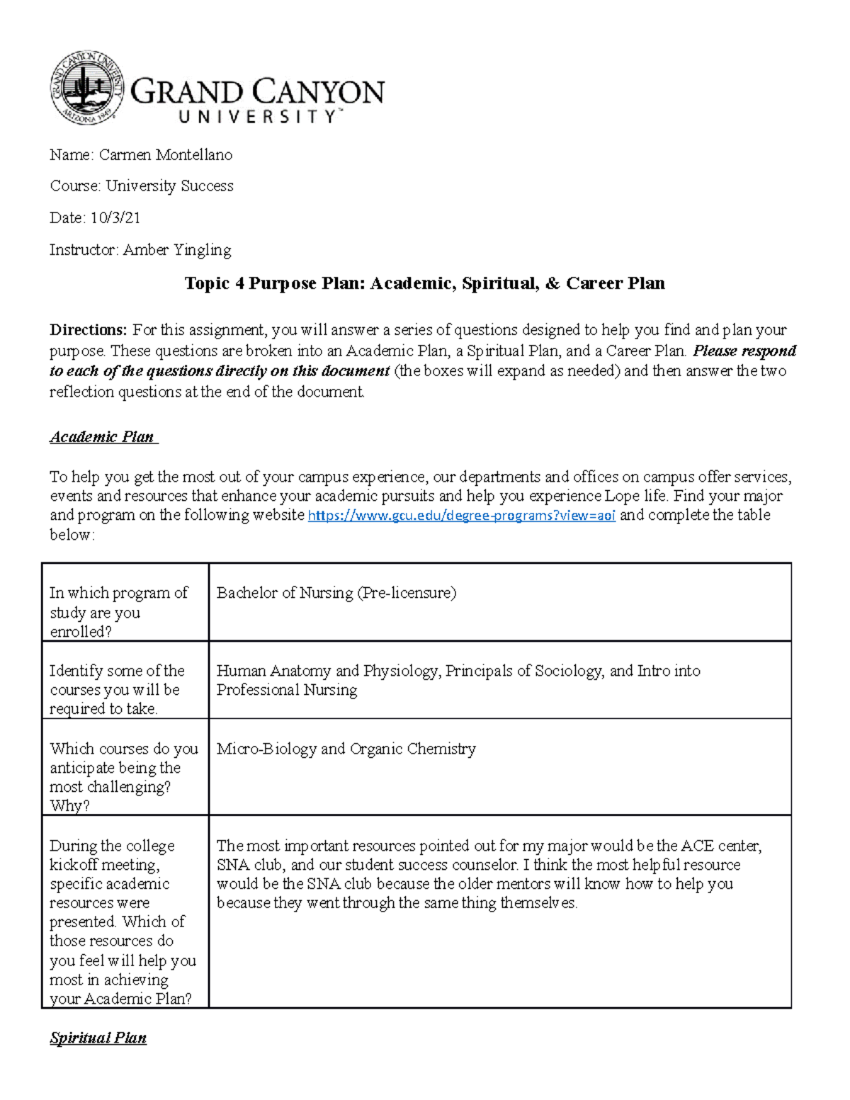 Purpose plan - Library assignment - UNV 104 - GCU - Studocu