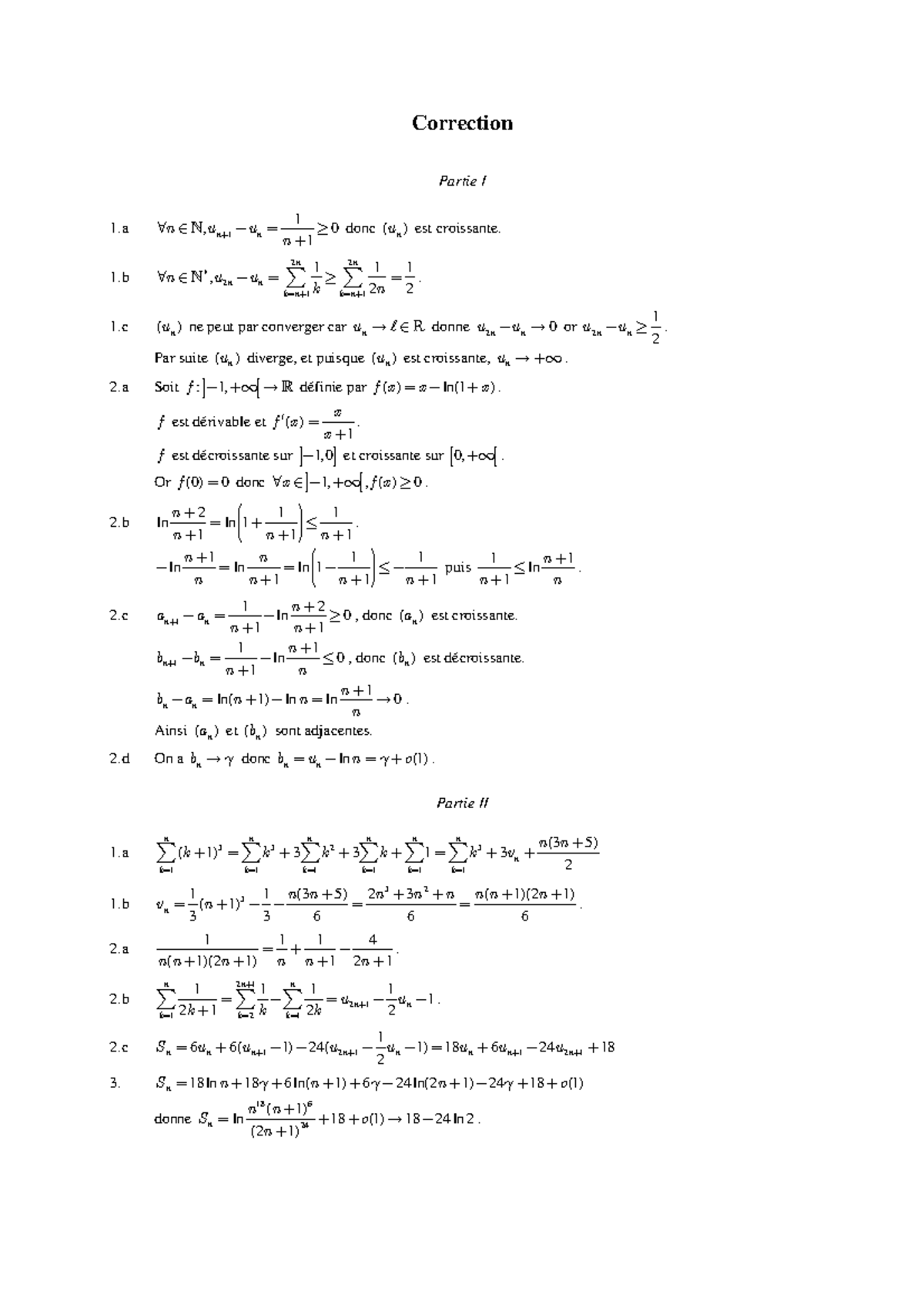 Cor pb006 - controle_continu_final - Correction Partie I 1 1 1 , 0 1 + ∀ ∈ − = ≥ + ℕ - Studocu