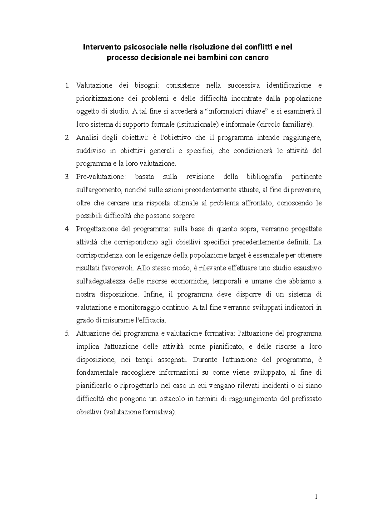 Intervento psicosociale nella risoluzione dei conflitti e nel processo decisionale nei bambini ...