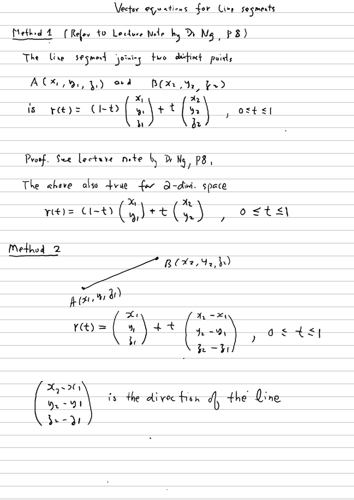 Vector equations for line segments - MA1511 - Studocu