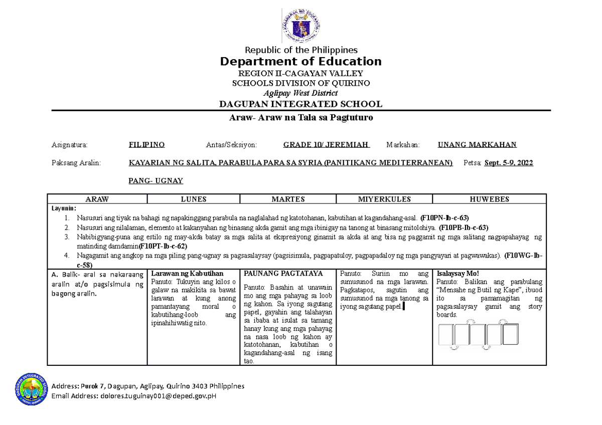 Week 3 - DLL - Republic of the Philippines Department of Education REGION II-CAGAYAN VALLEY ...