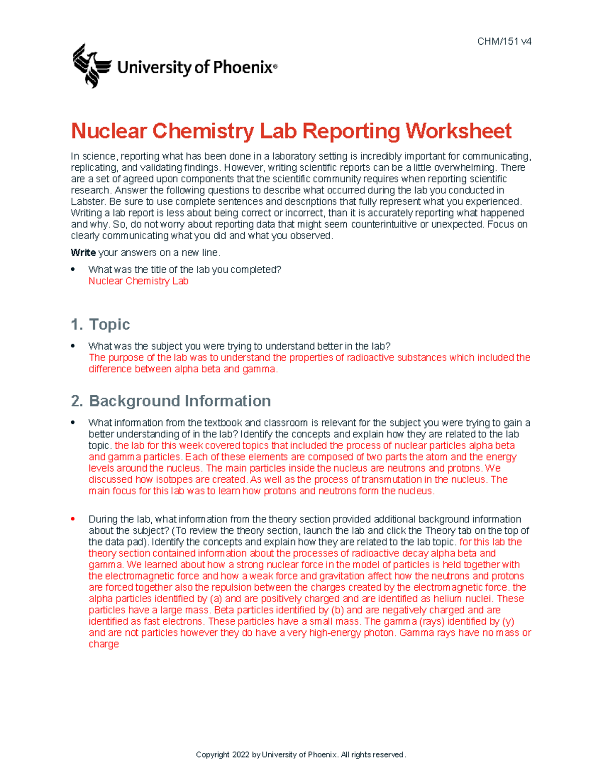 Chm151 v4 wk7 nuclear chemistry lab report observational - CHM/151 v ...