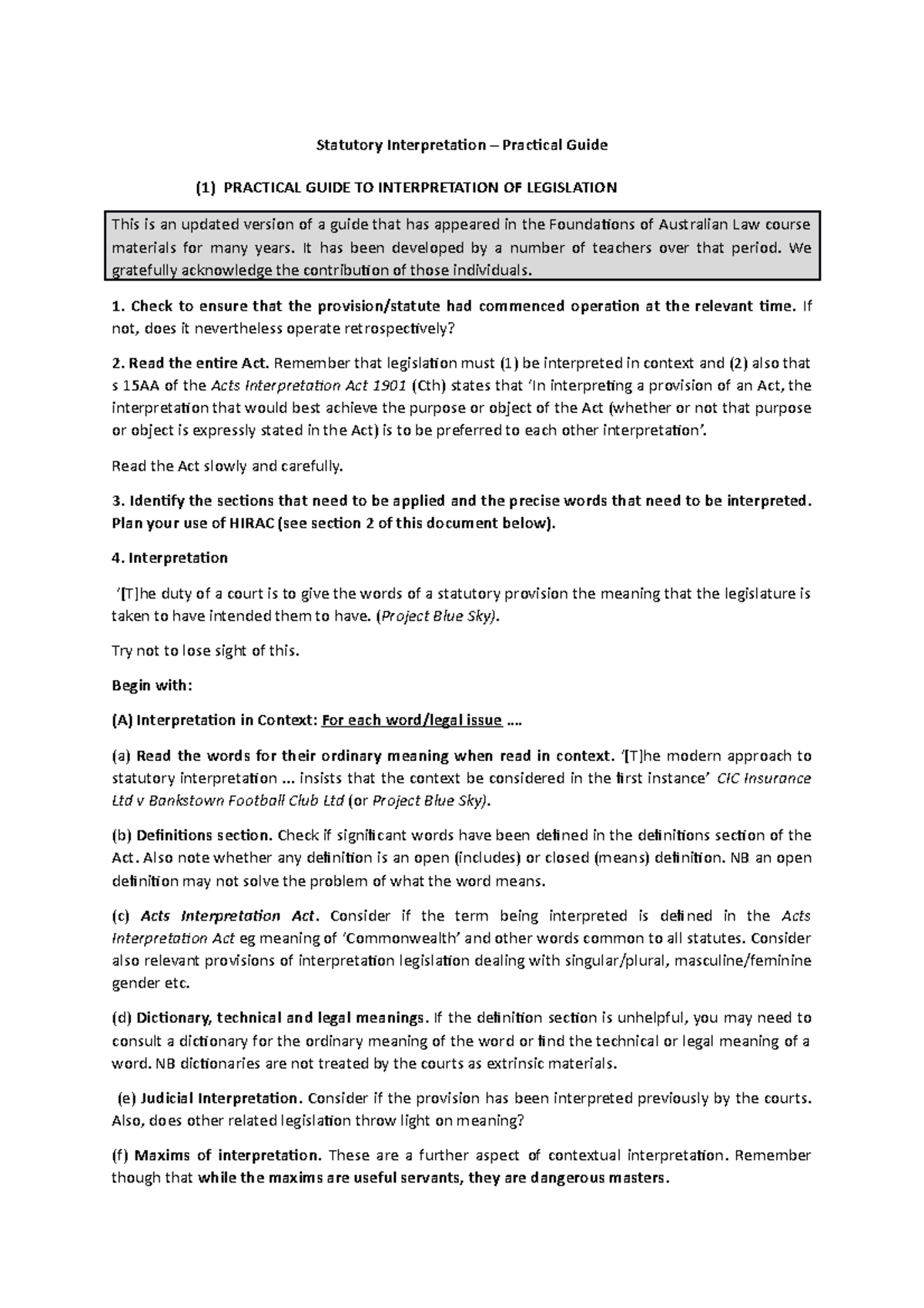 Practical Guide to Statutory Interpretation for students 2020 ...