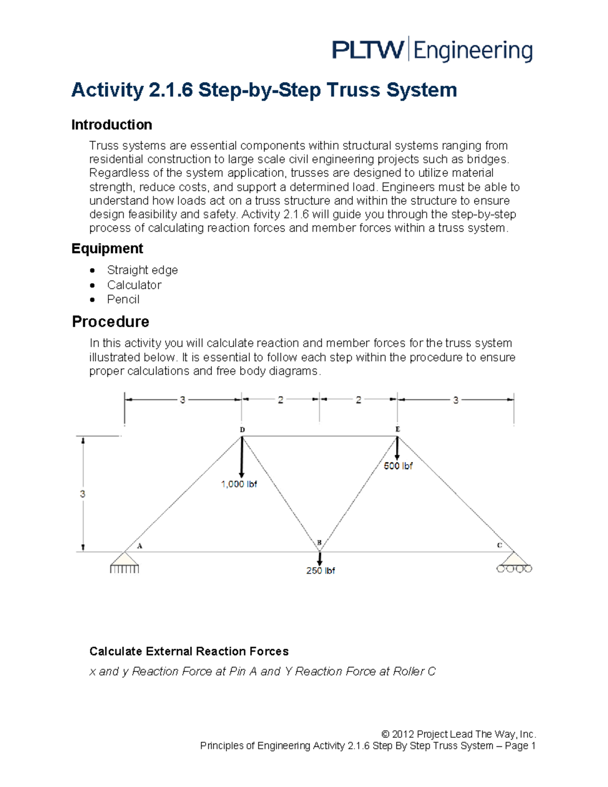 2.1.6.A Step By Step Truss System - © 2012 Project Lead The Way, Inc. Activity 2.1 Step-by-Step ...