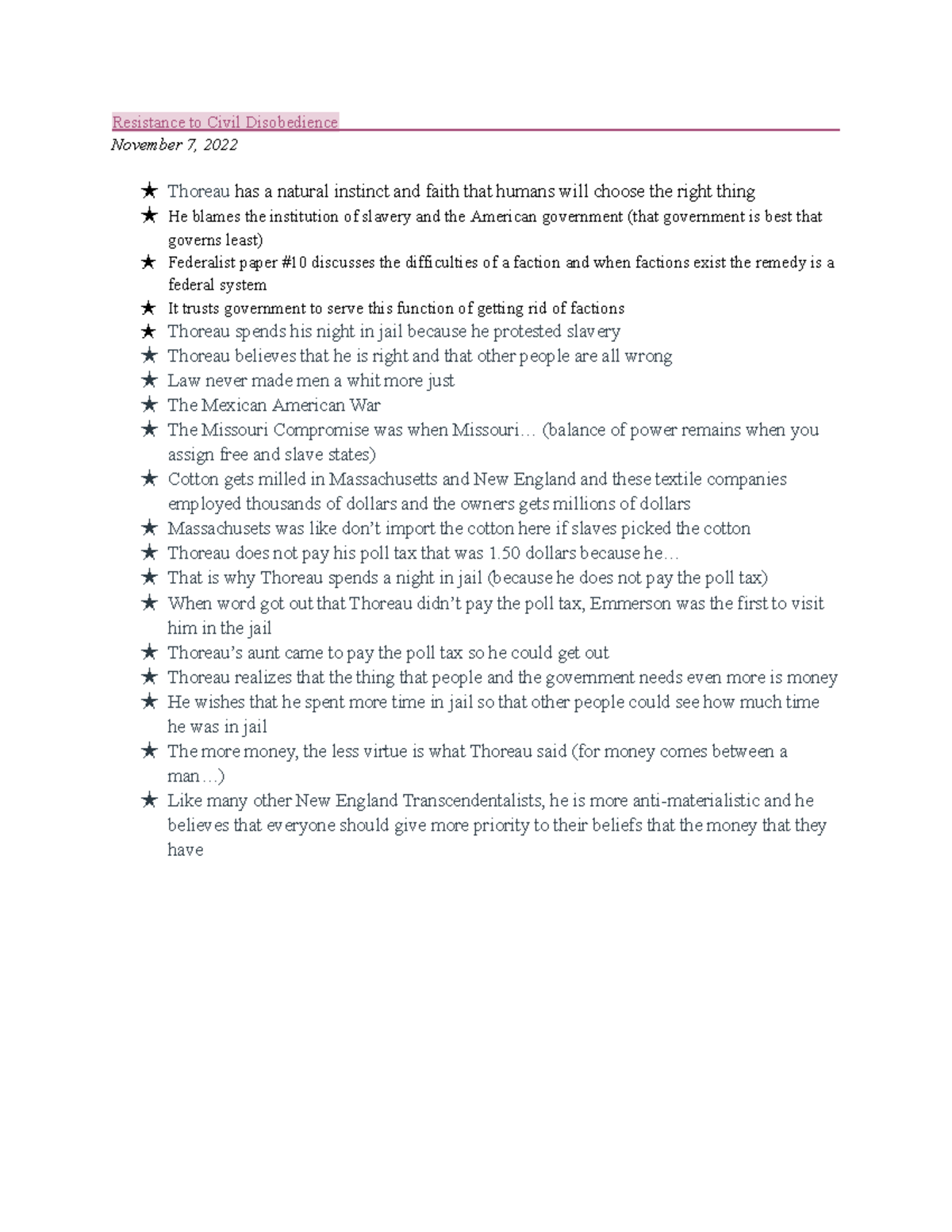 American Lit Resistance to Civil Disobedience - Resistance to Civil ...