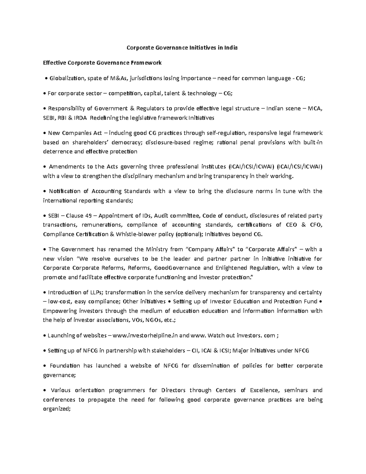 Cg -1 - Best material - Corporate Governance Initiatives in India ...