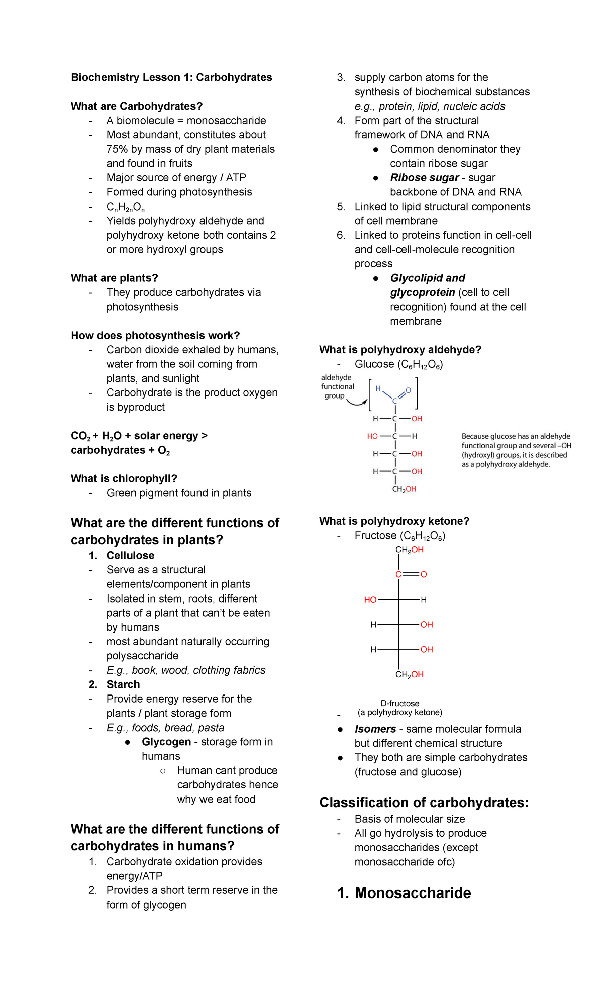 Biochemistry-Lesson-1 -Carbohydrates - Biochemistry Lesson 1 ...
