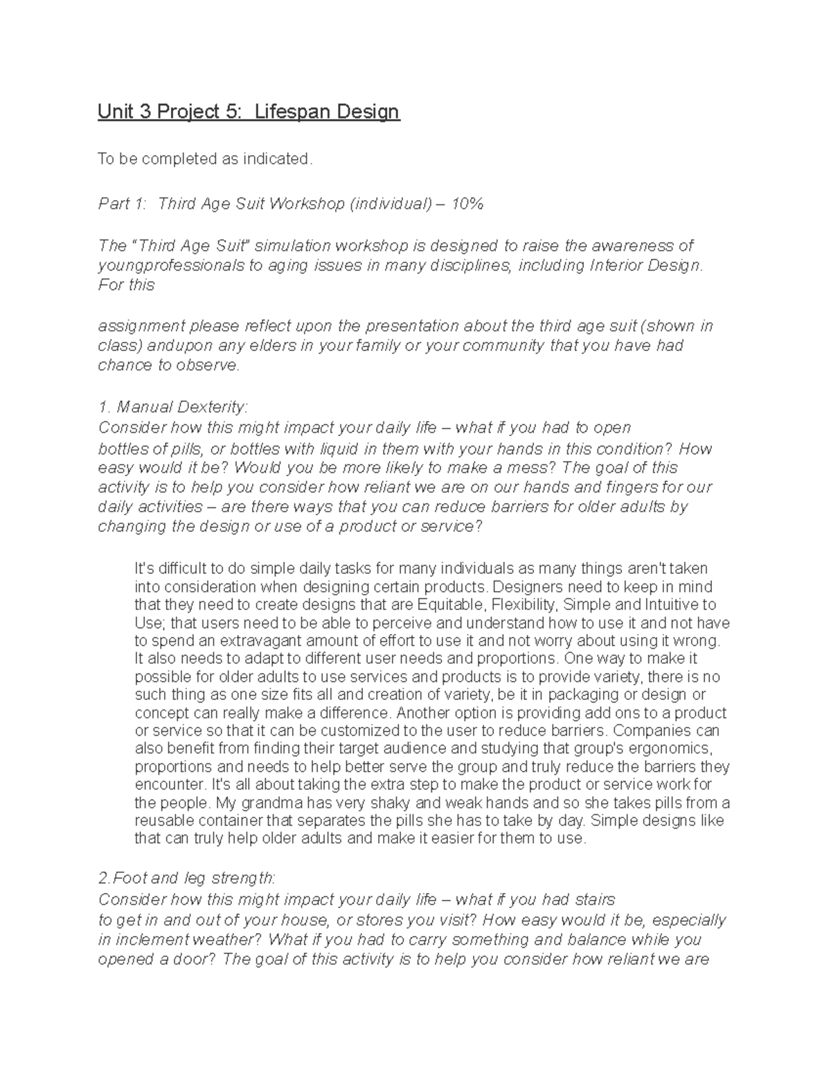 Unit 3 Project 5 Lifespan Design - Unit 3 Project 5: Lifespan Design To ...