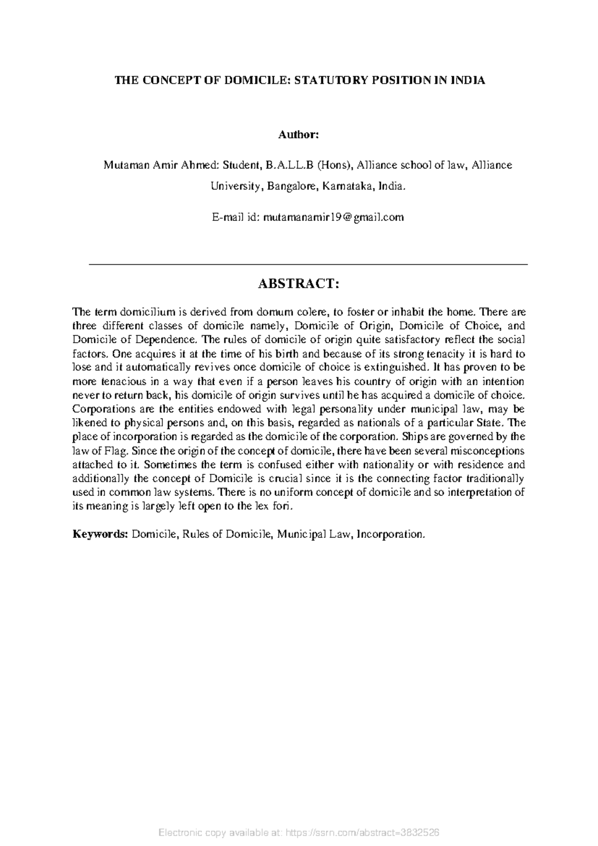 SSRN-id3832526 - THE CONCEPT OF DOMICILE: STATUTORY POSITION IN INDIA ...