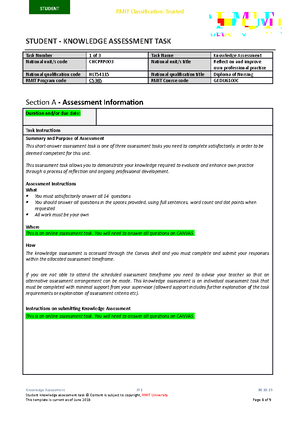 Primary Health Care Assignment - STUDENT - KNOWLEDGE ASSESSMENT TASK Task Number 1 of 3. Task ...