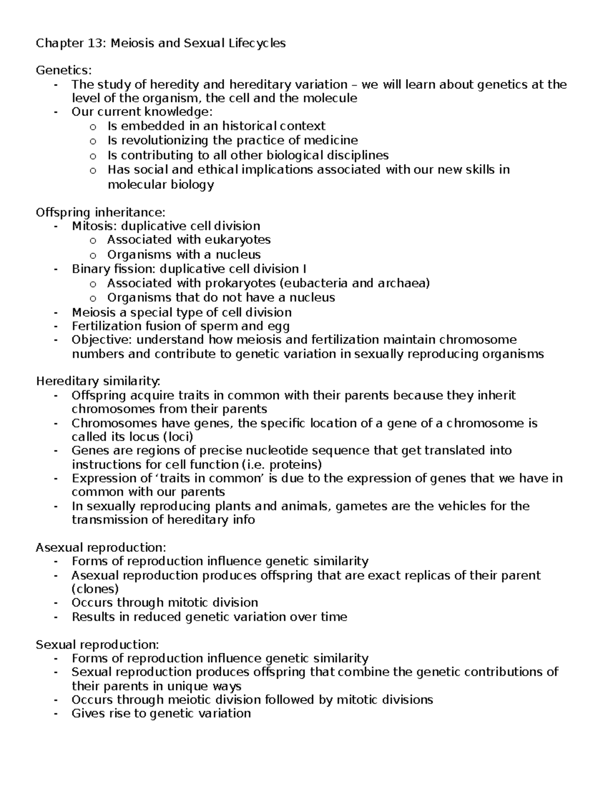 Chapter 13 notes - Campbell Biology textbook, Dr. O'Quinn - Chapter 13 ...