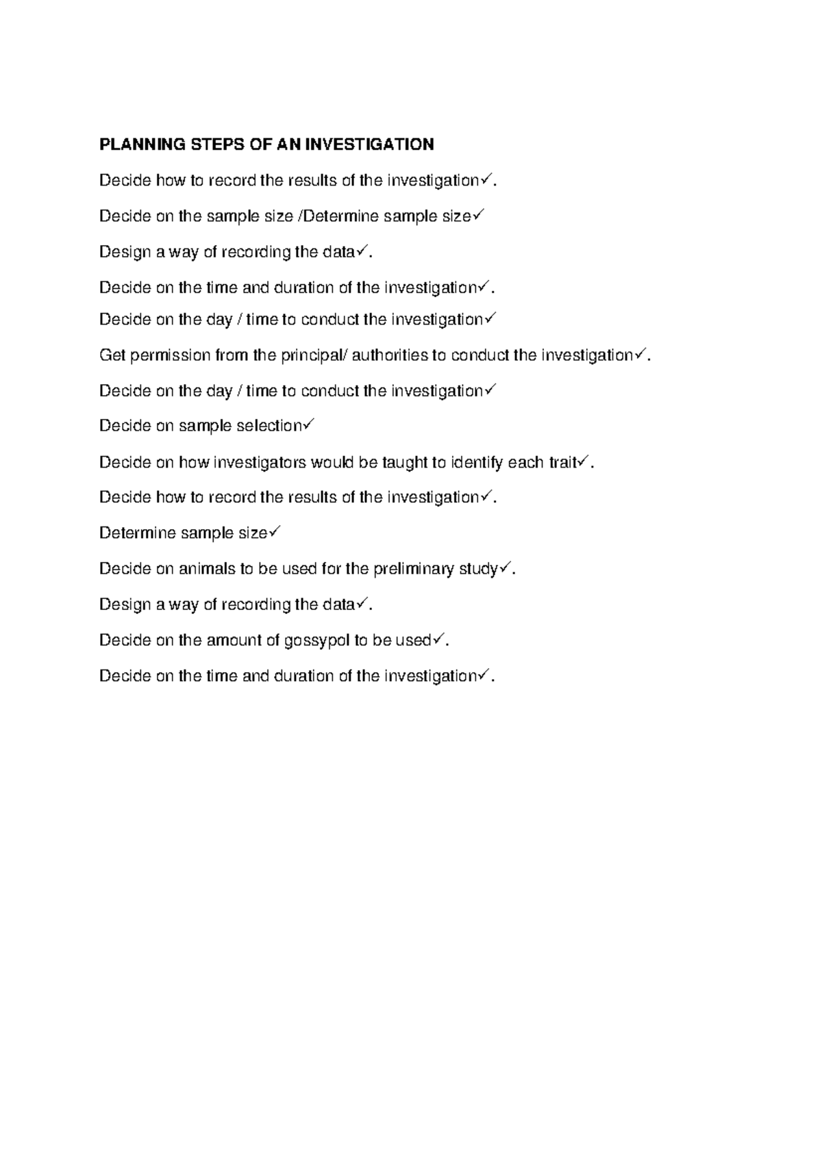 Planning Steps FOR AN Investigation - PLANNING STEPS OF AN ...