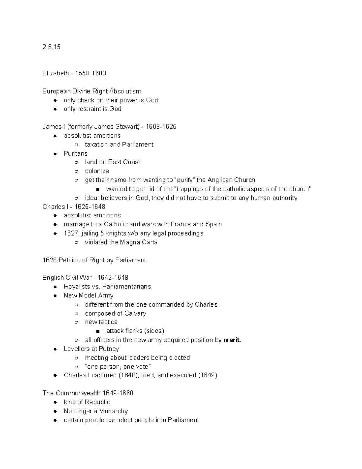2.6.15 PS131 - lecture notes - 2.6 Elizabeth - 1558-1603 European ...