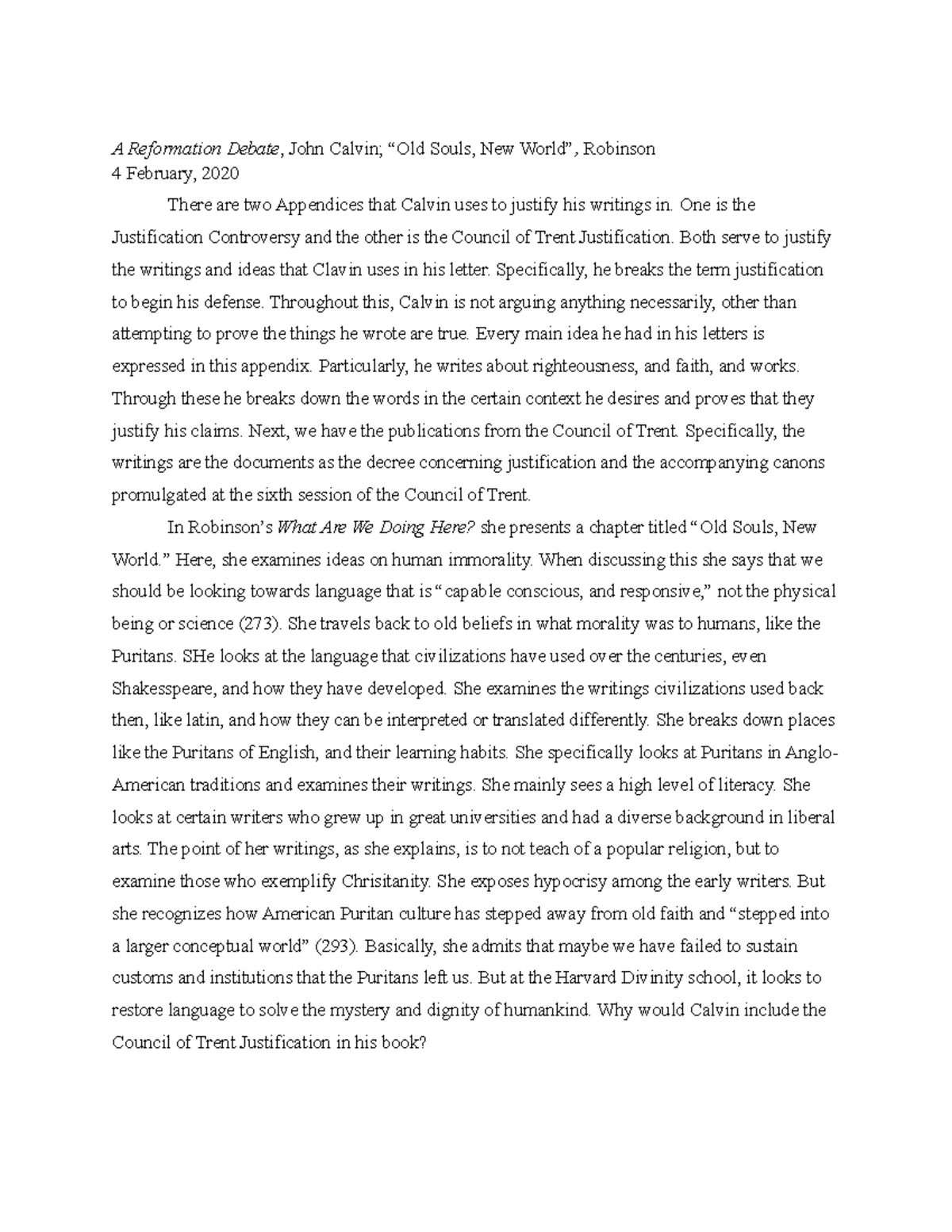 2 4 - class notes - A Reformation Debate, John Calvin; “Old Souls, New ...