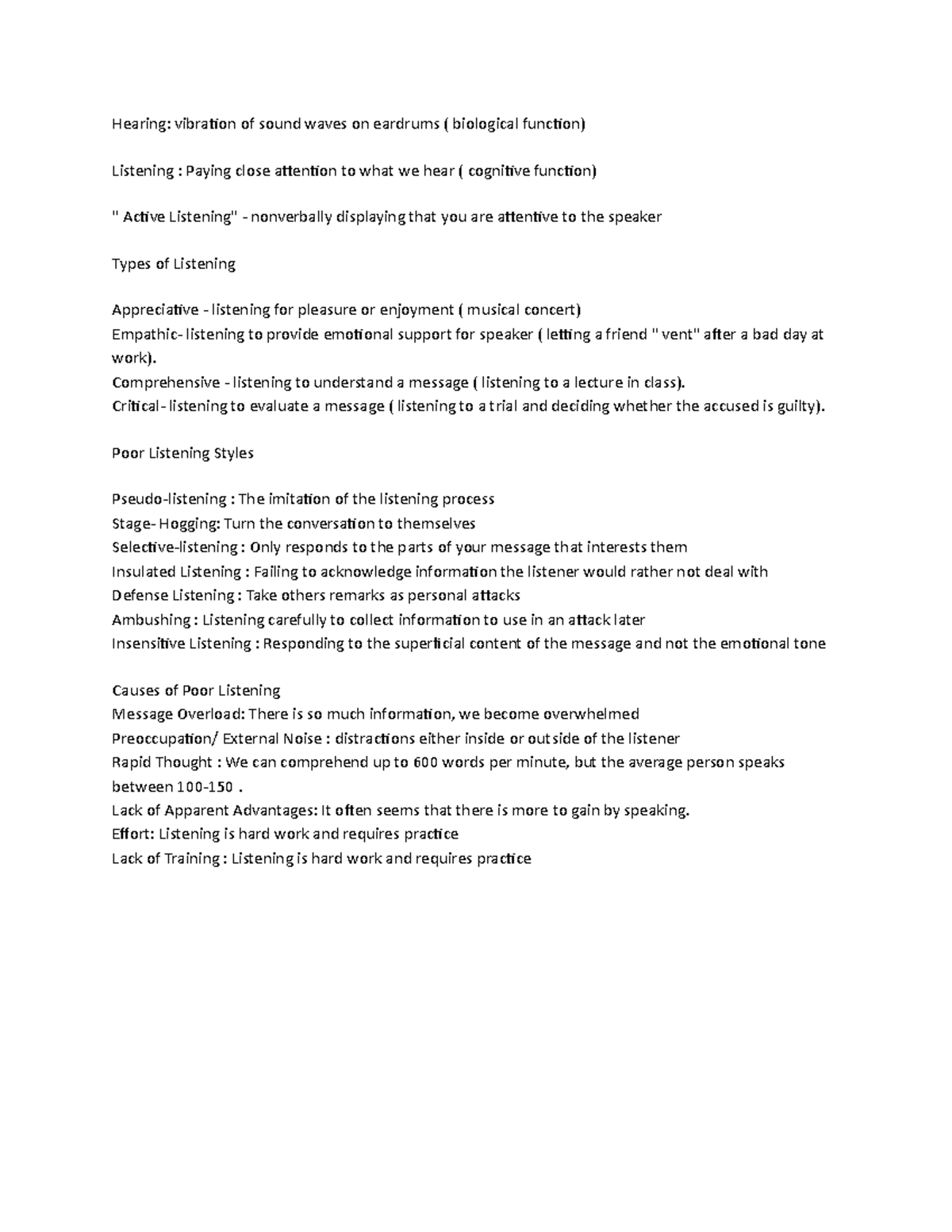 Comm notes 2 - Hearing: vibration of sound waves on eardrums ...