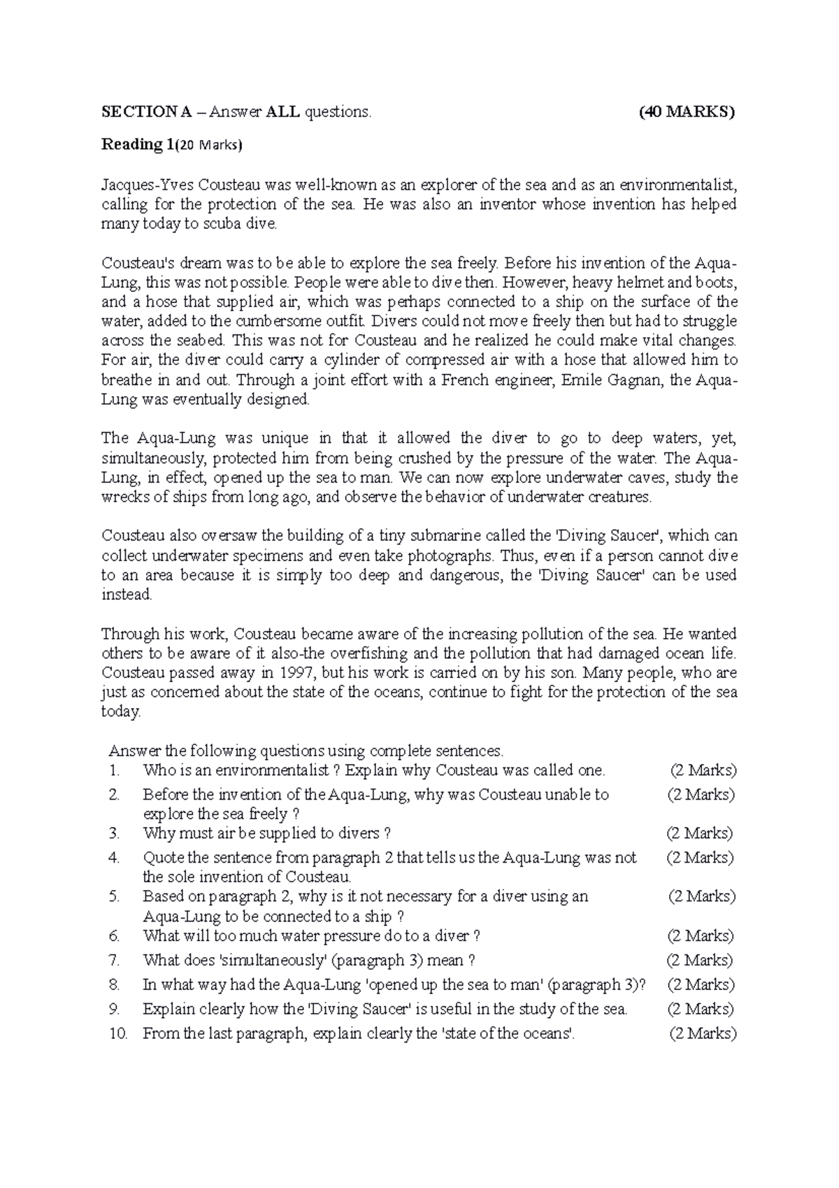 English 2-ENG2523 Revision question 2 - SECTION A – Answer ALL ...