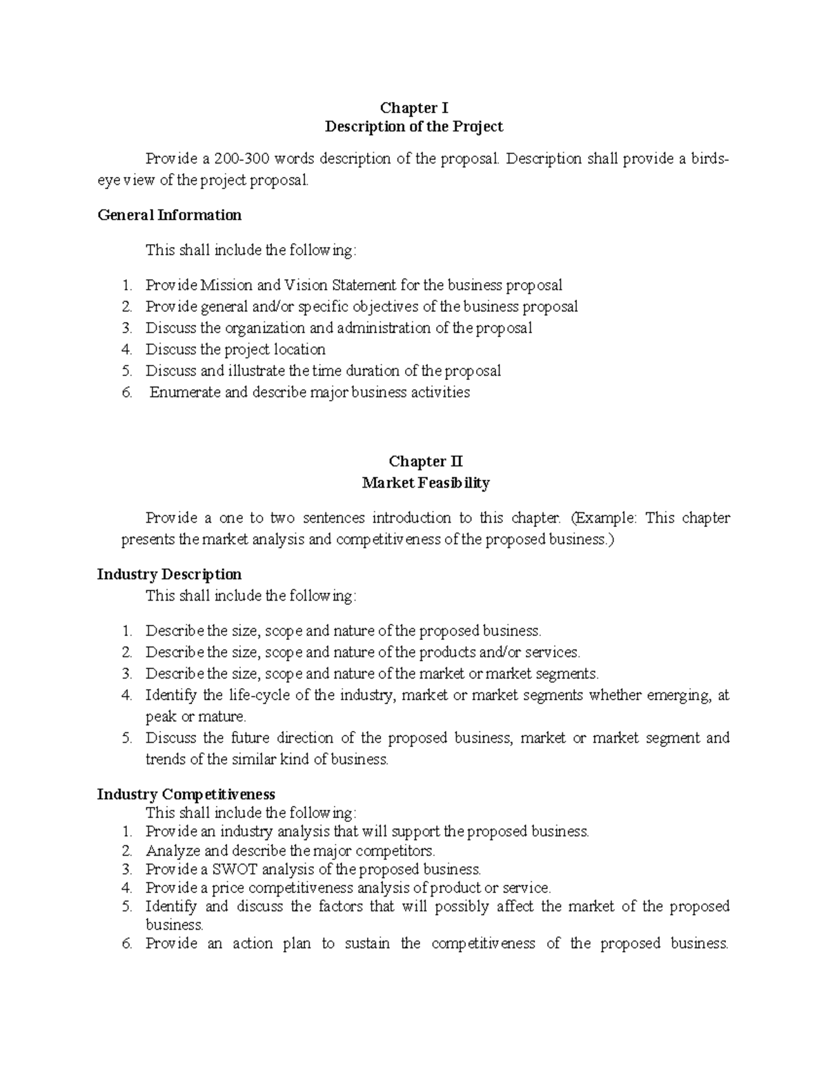 Feasibility Study Format by Chapters - Chapter I Description of the ...