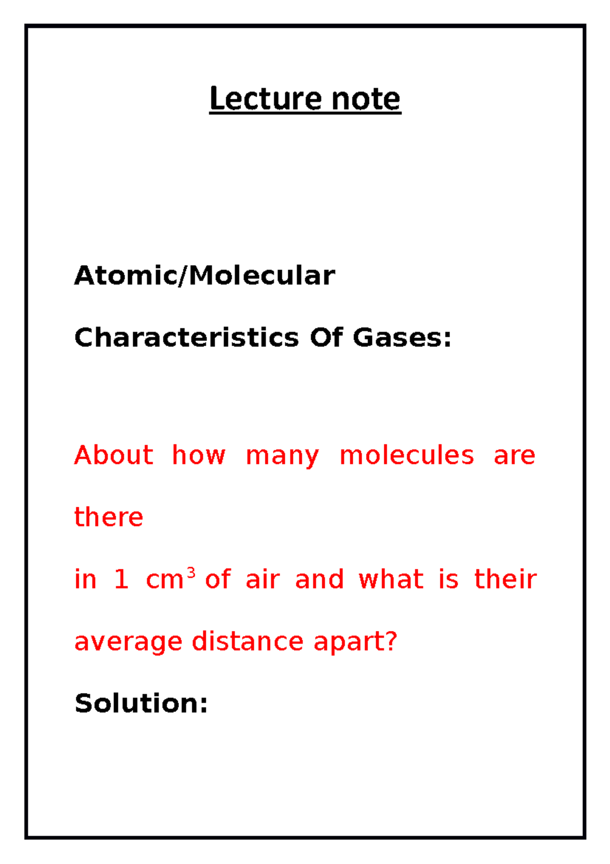 Lecture note of Molecular Characteristics Of Gases - Lecture note ...