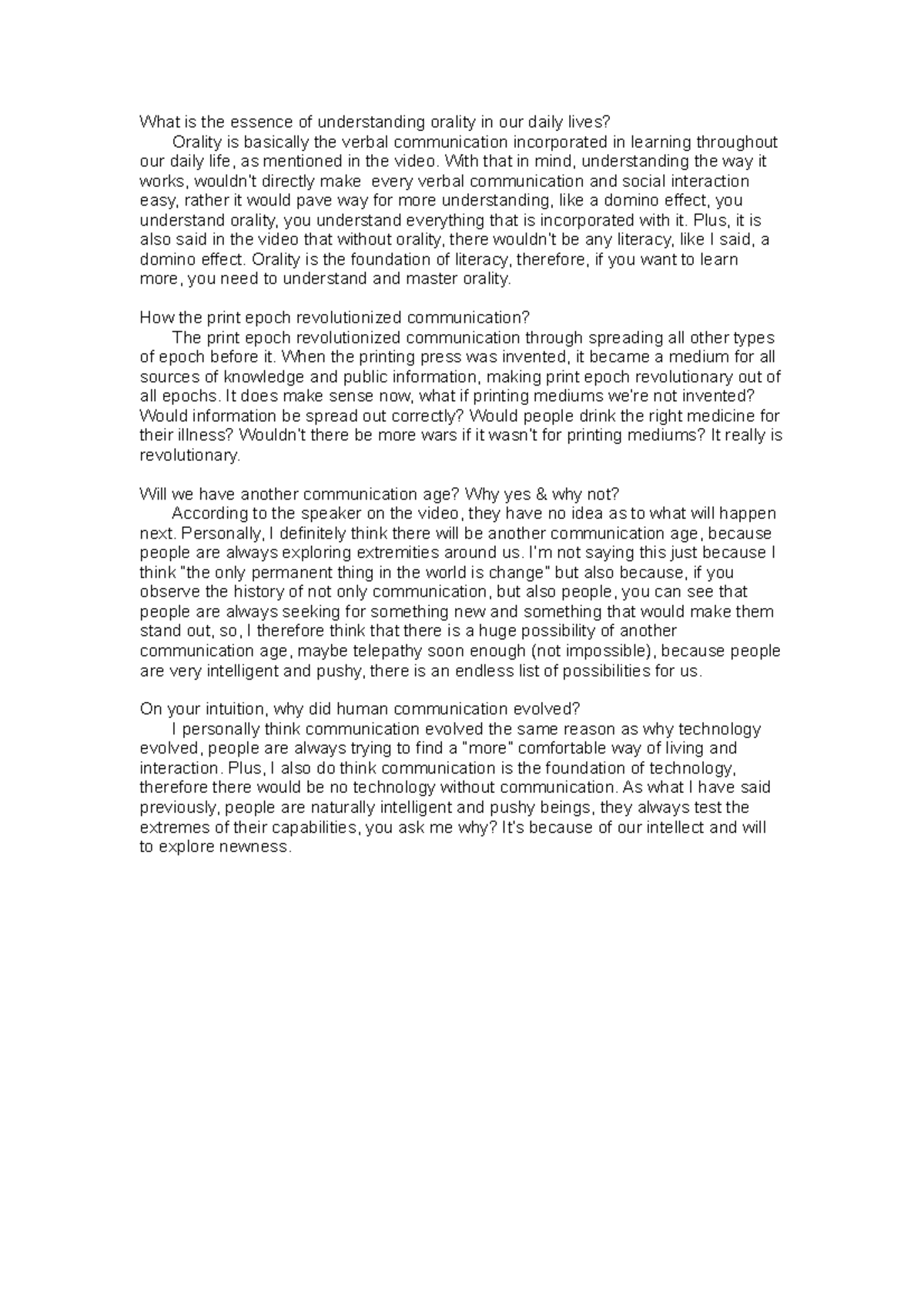 Orality - Lecture notes 1 - What is the essence of understanding ...