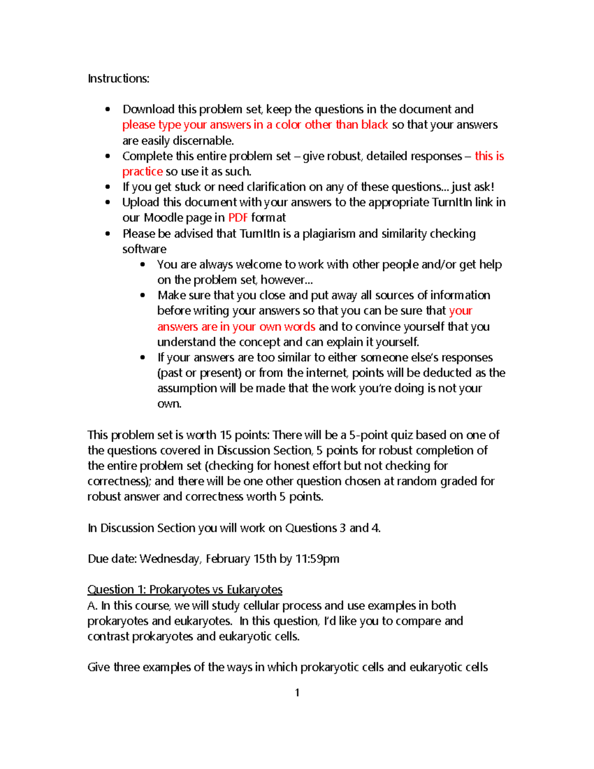 Bio prob set 1 - prob set - Instructions: ⦁ Download this problem set ...