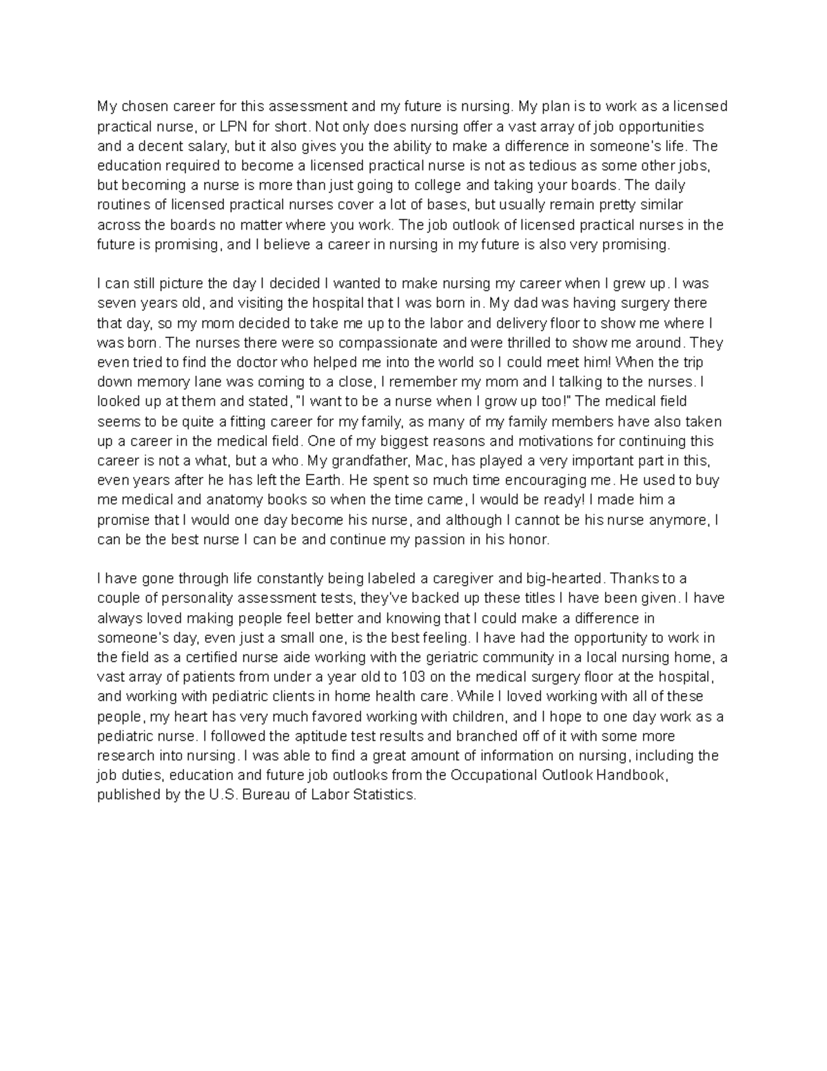 My Future In Nursing - My chosen career for this assessment and my ...