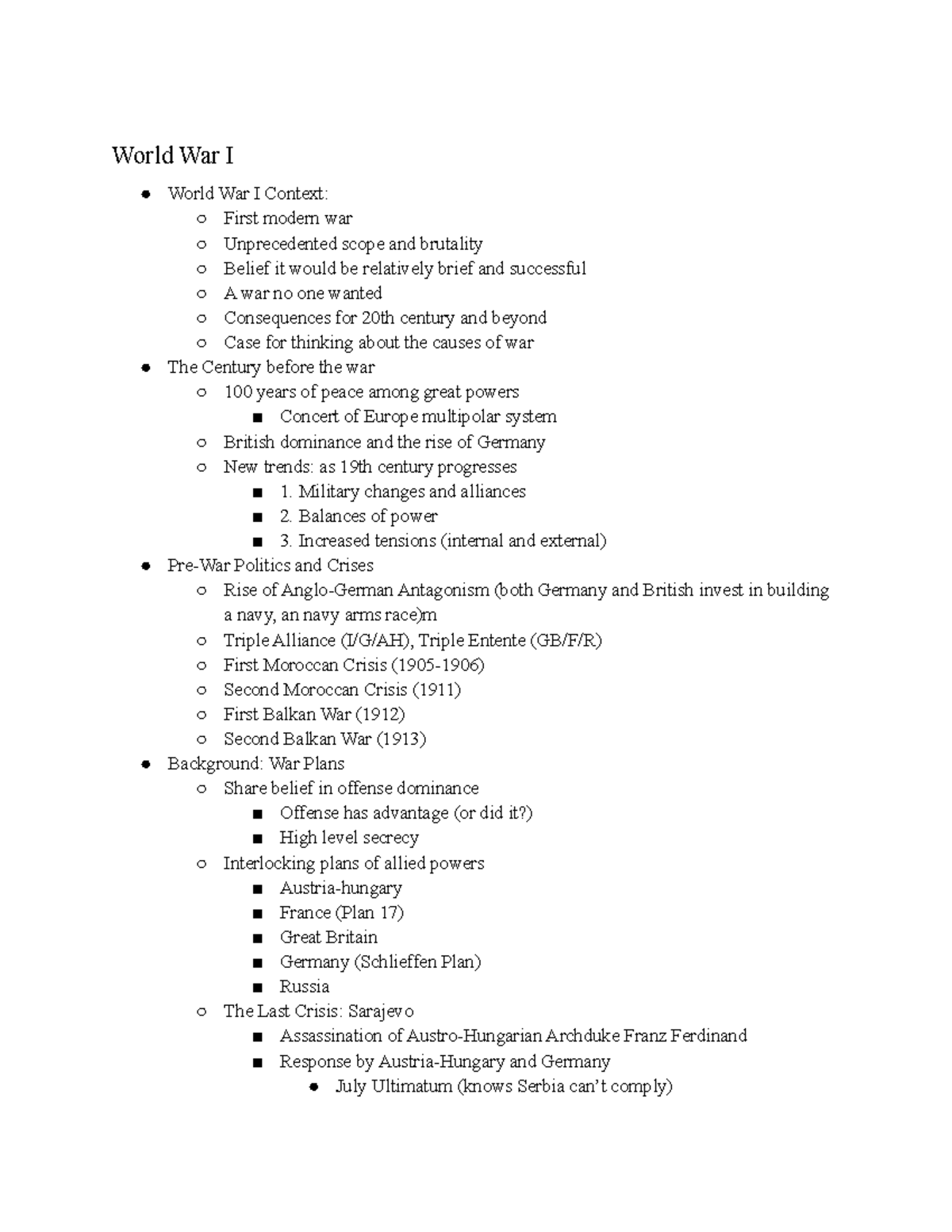 IR Study Guide WWI - World War I World War I Context: First modern war ...