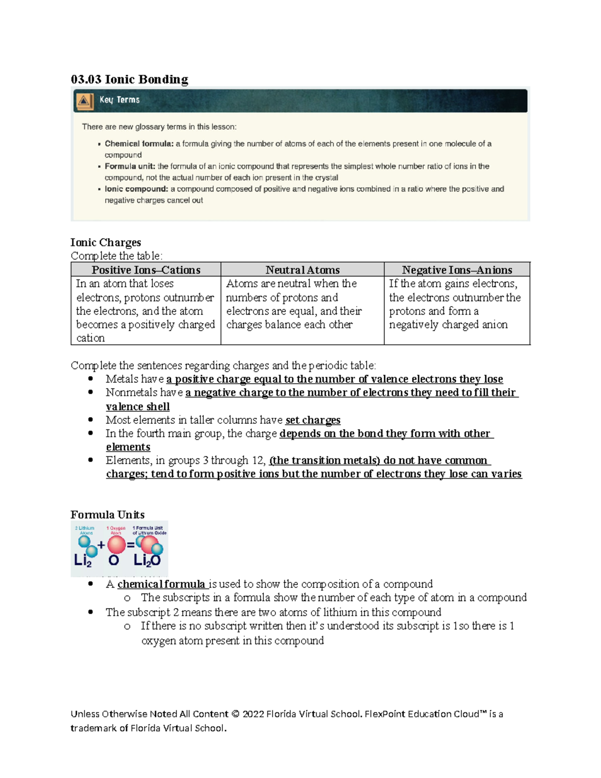 Chem 03 - Completed notes for chemistry - 03 Ionic Bonding Ionic ...