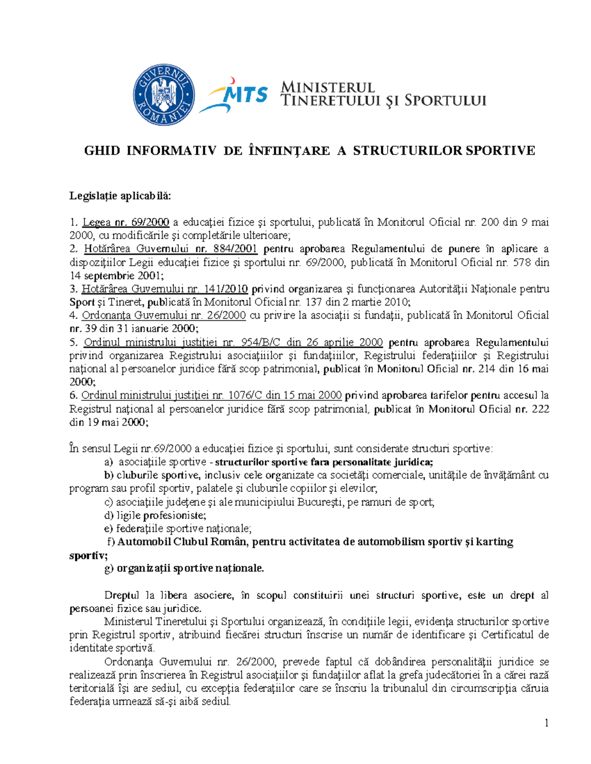 Ghid infiintare structuri sportive - GHID INFORMATIV DE ÎNFIINğARE A ...