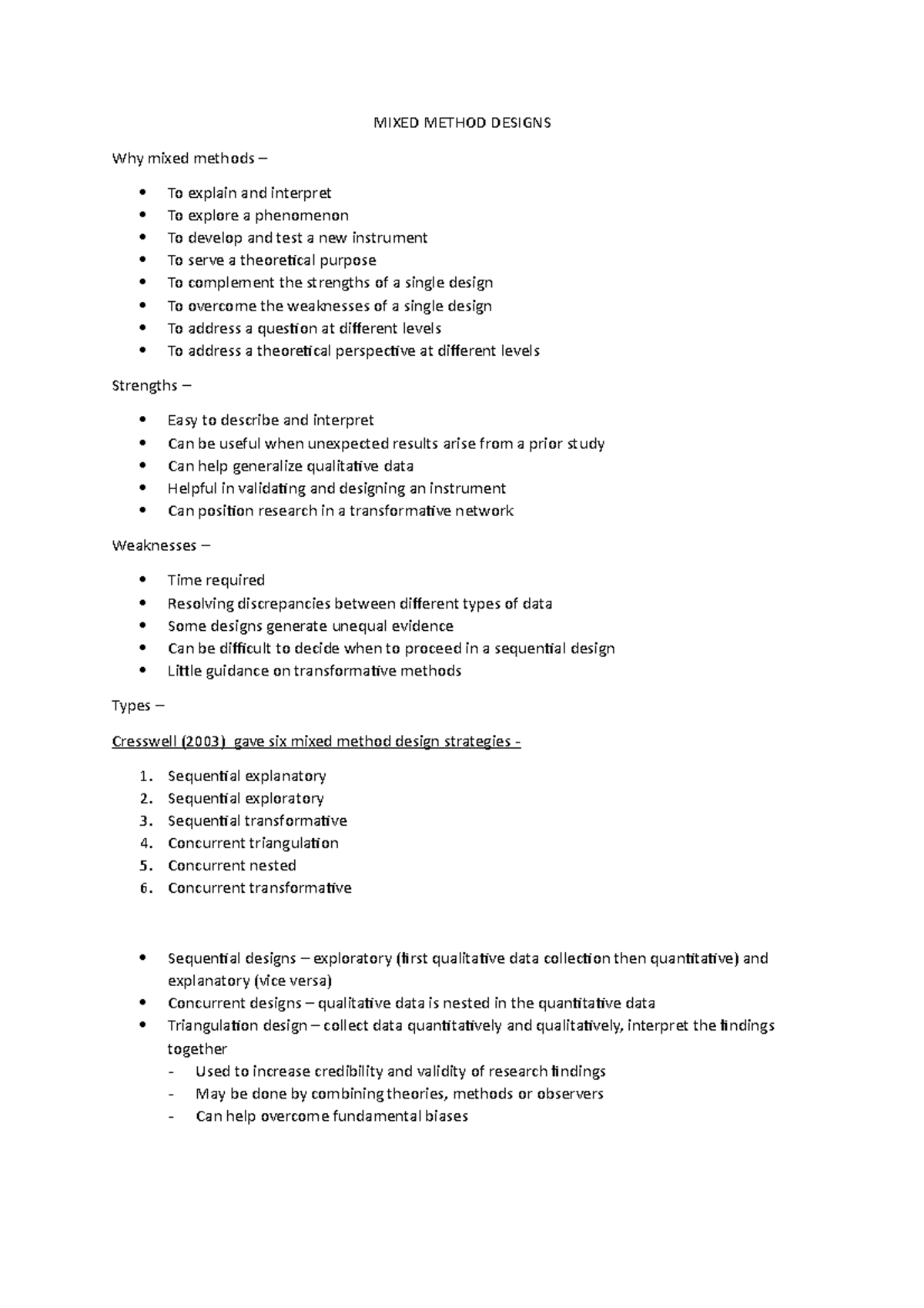 Mixed method design - Studocu