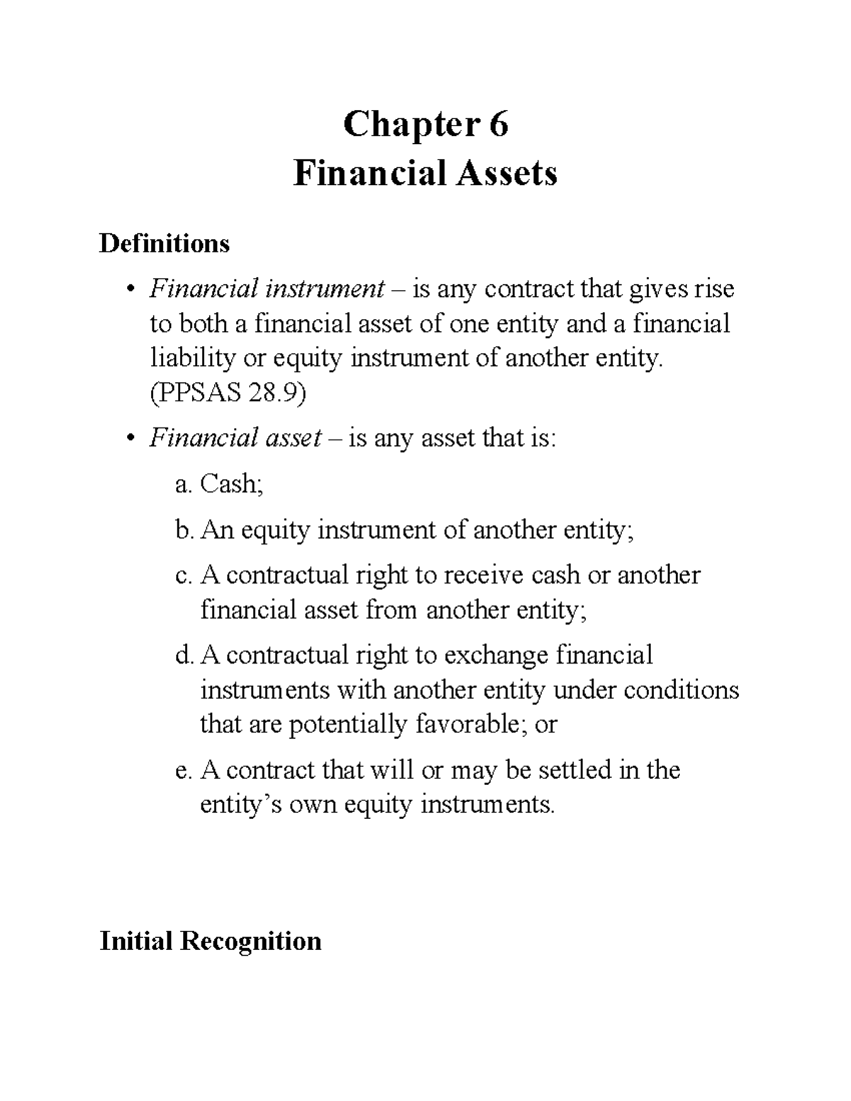 Chapter 6 - Financial Assets - Lecture Notes - Chapter 6 Financial ...