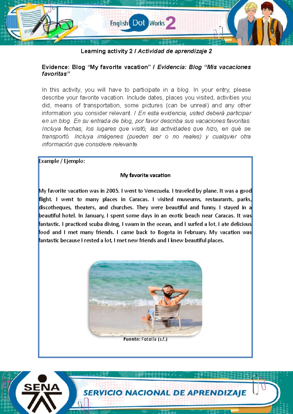 Evidence Blog My favorite vacation conve - Example / Ejemplo: My ...