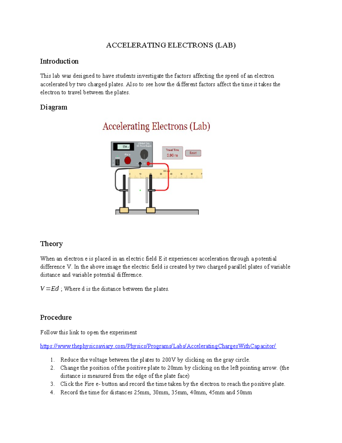 Accelerating Electrons - ACCELERATING ELECTRONS (LAB) Introduction This ...