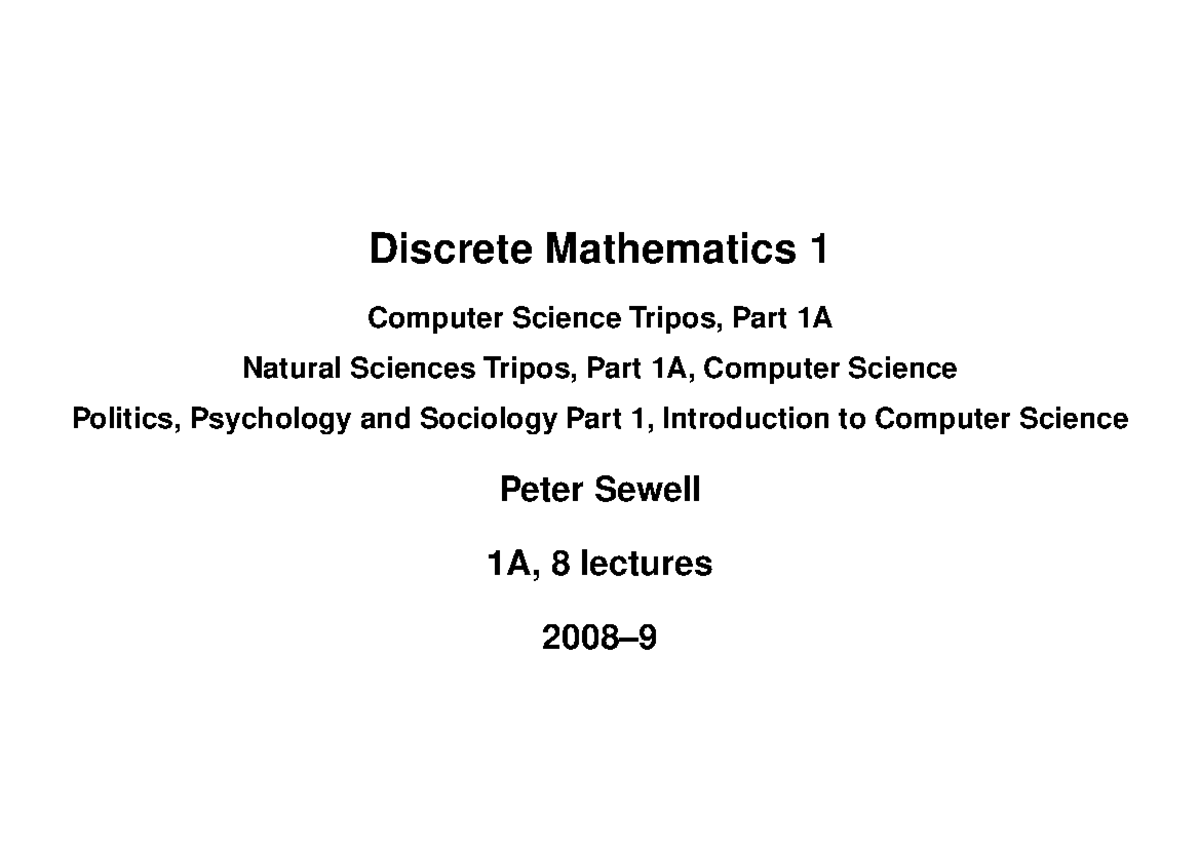 Disc 1 - forms a basis in disc - DISCRETE MATHEMATICS - Studocu