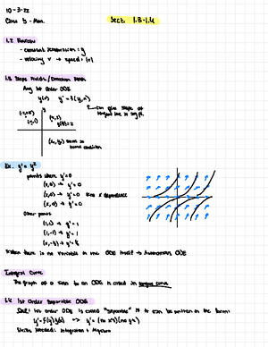 Exam 1 Notes - Classification of ODES the order of an ODE is the ...