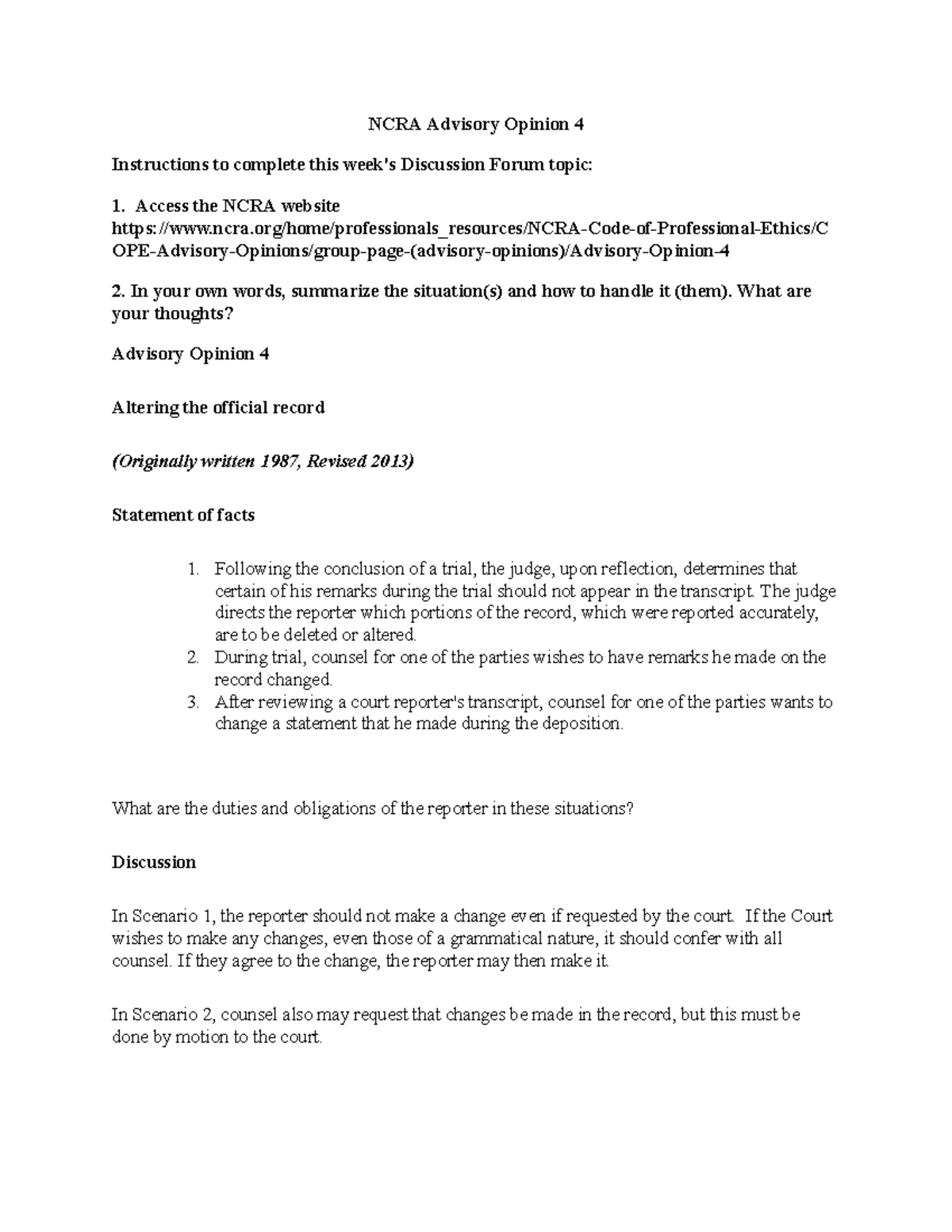 Grammer FOR Court Reporting Discussion 1 NCRA Advisory Opinion 4 - NCRA ...