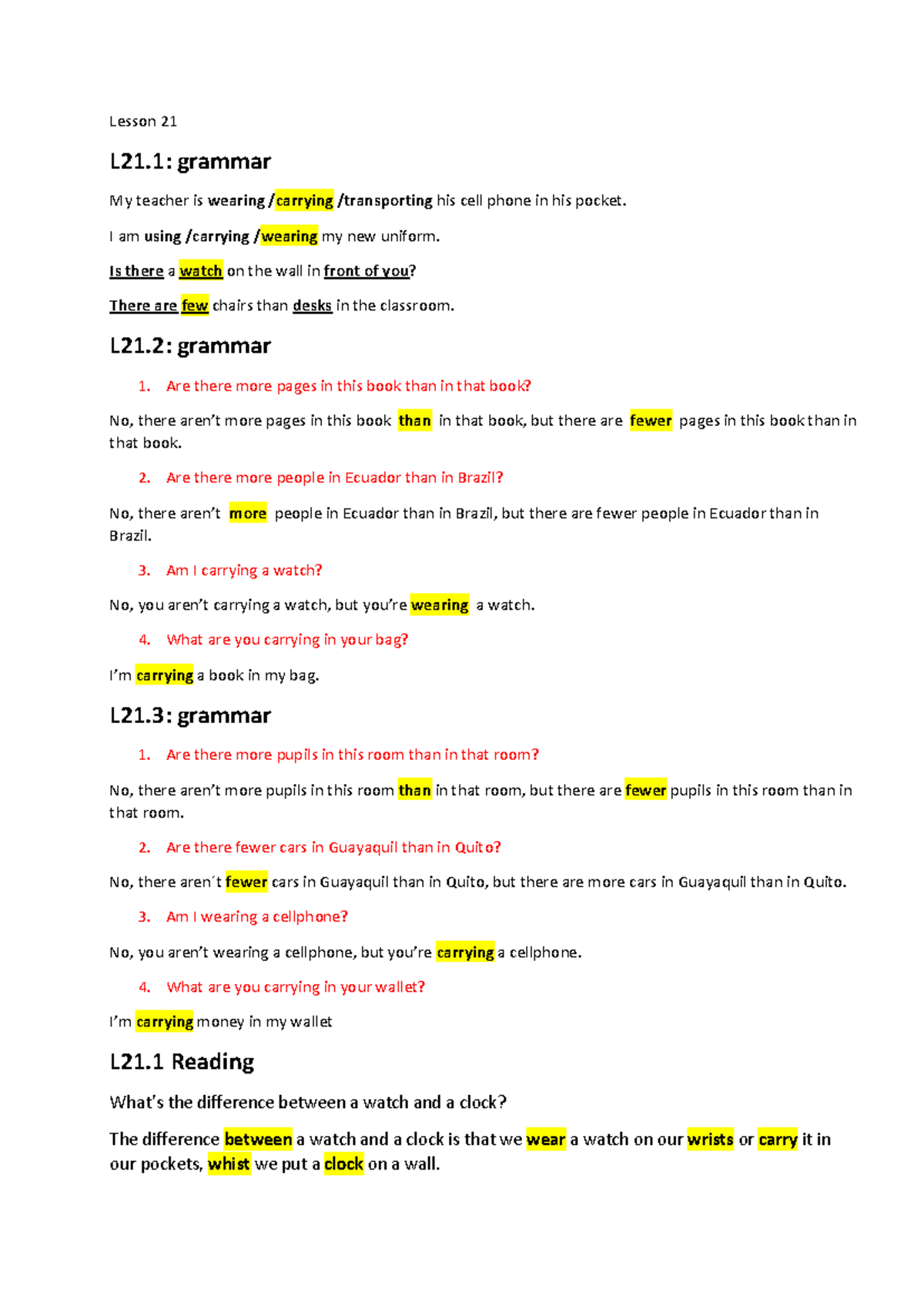 Lesson 21-40 Nivel 2 - Lesson 21 L21: grammar My teacher is wearing ...