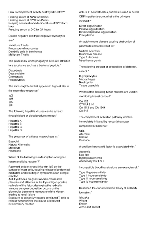 Sample Questionnaire Cytotechniques MTAP - Name: Score: PRE-TEST IN ...