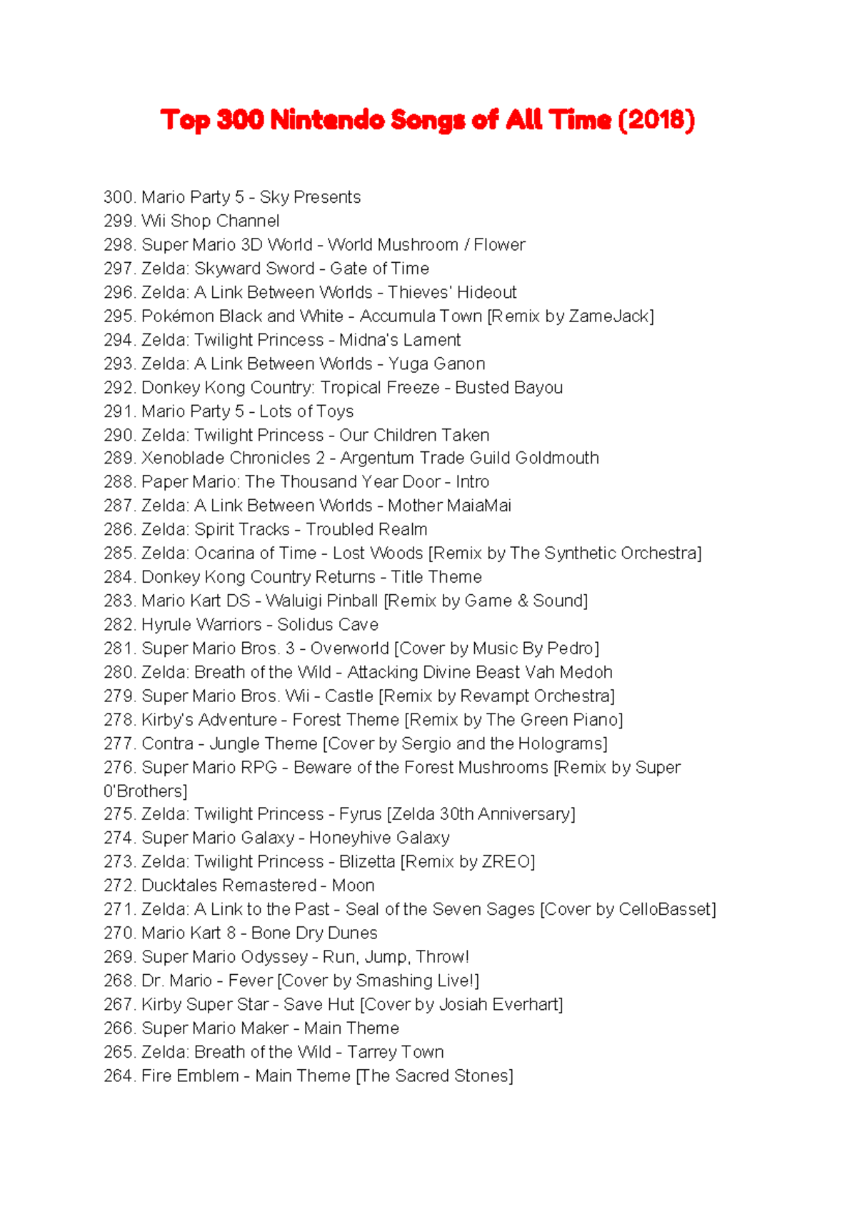 Top 300 Nintendo Songs of All Time (2018 ) - Top 300 Nintendo Songs of ...