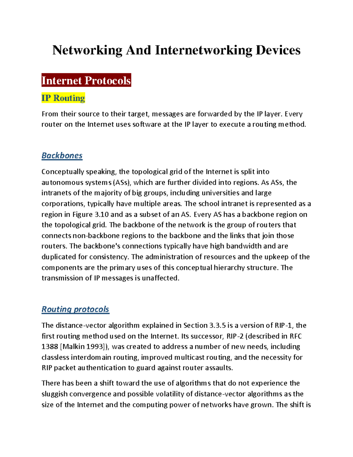 Internet Protocols Ip Routing Networking And Internetworking Devices Internet Protocols Ip