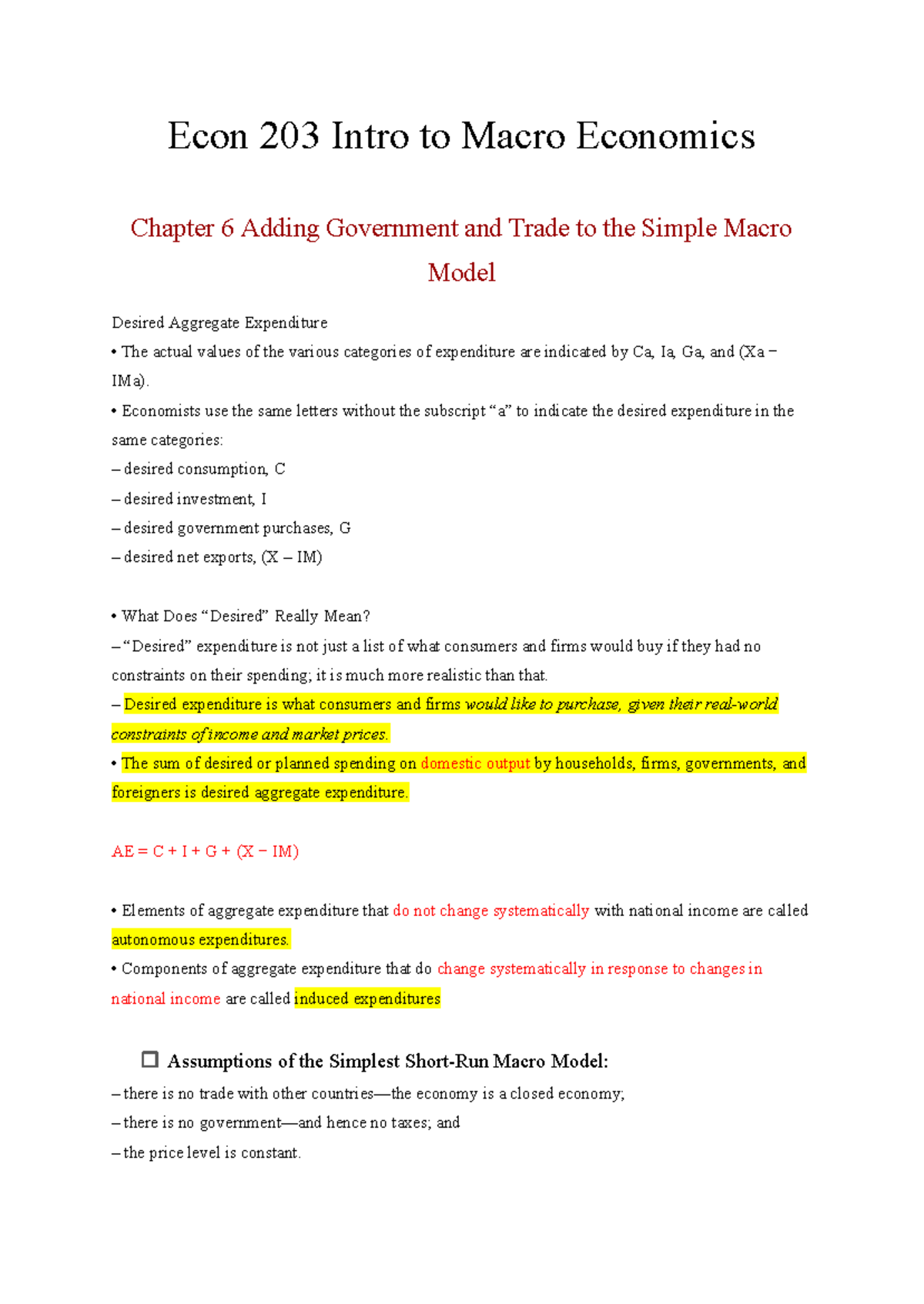Econ 203 Chapter 6 - Econ 203 Intro to Macro Economics Chapter 6 Adding ...